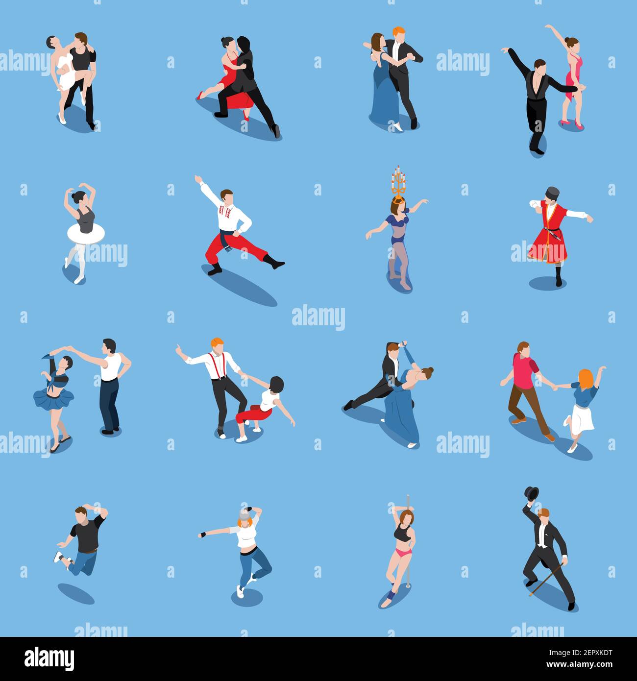 Single and partner dances, professional performers in various poses ...