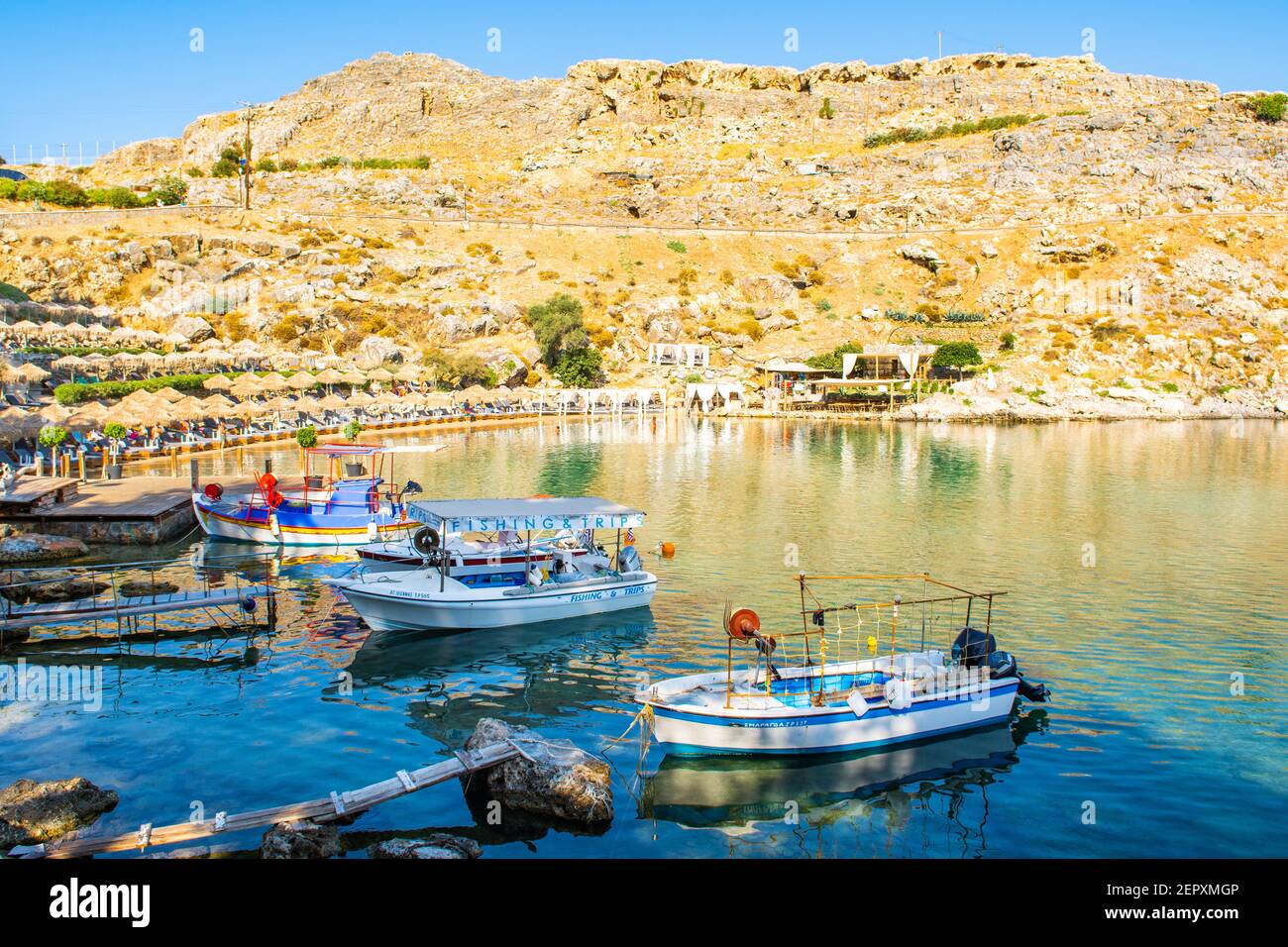 Rhodes, Greece - 14 August 2019: Sunset landscape of beautiful St. Paul ...