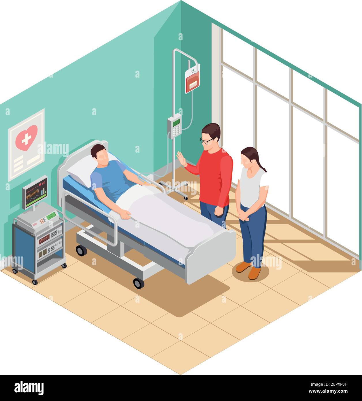 Visit friends to patient lying in hospital ward isometric composition ...