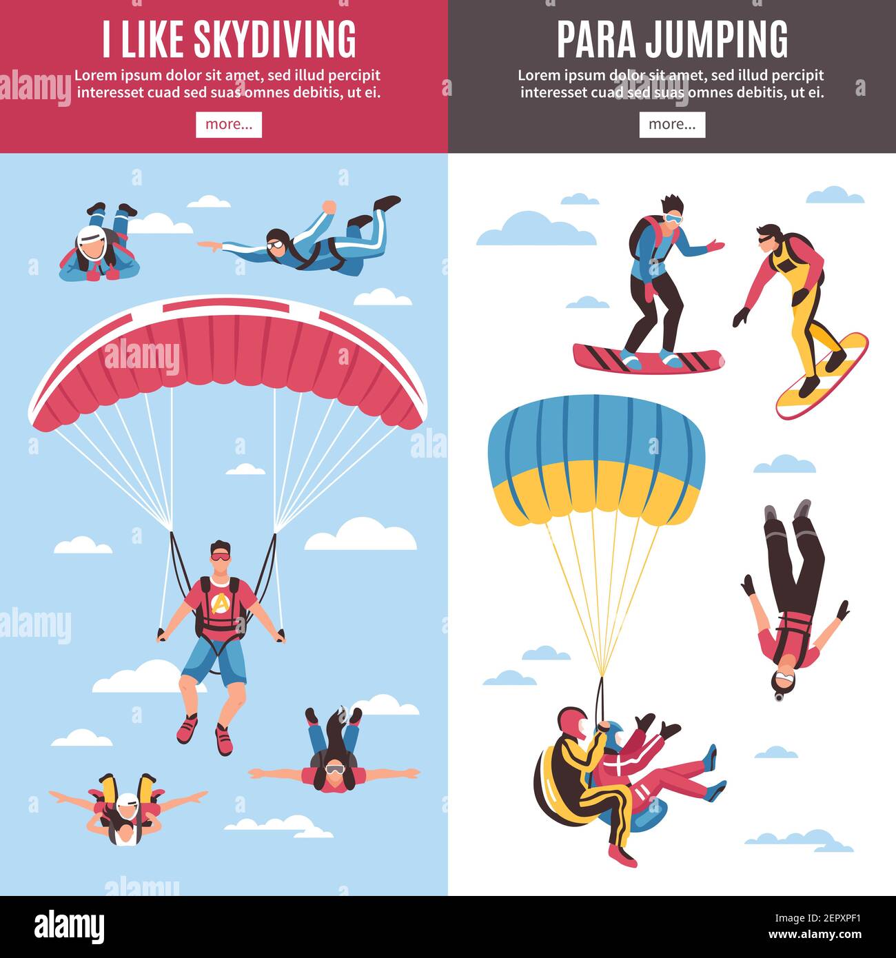 Skydiving vertical banners set with extreme sports symbols flat ...