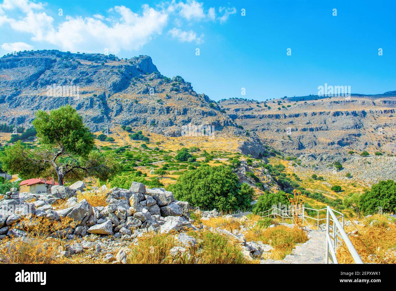 Landscape of gorge in Rhodes island with rock and mountain Stock Photo ...