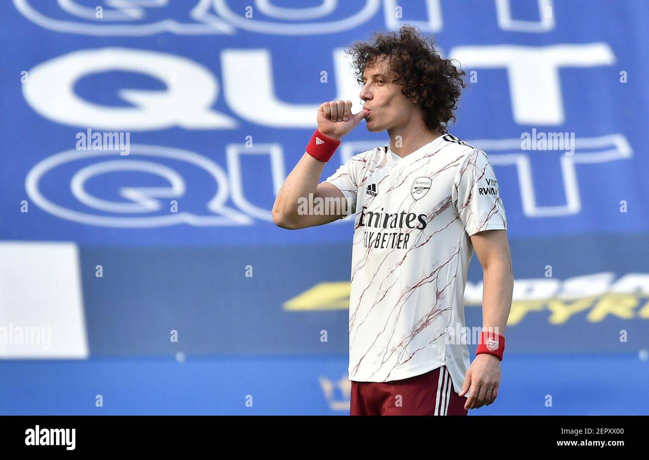 Arsenal's David Luiz celebrates scoring their side's first goal of the ...