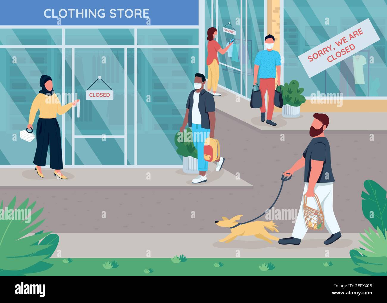 Closed stores flat color vector illustration Stock Vector Image & Art ...