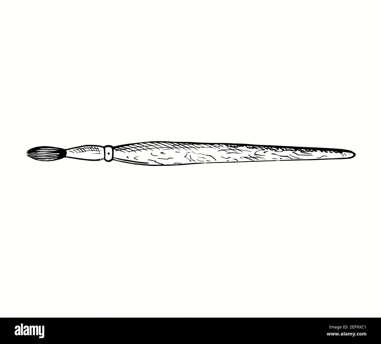 Hand drawn paint brush. Ink black and white drawing Stock Photo - Alamy