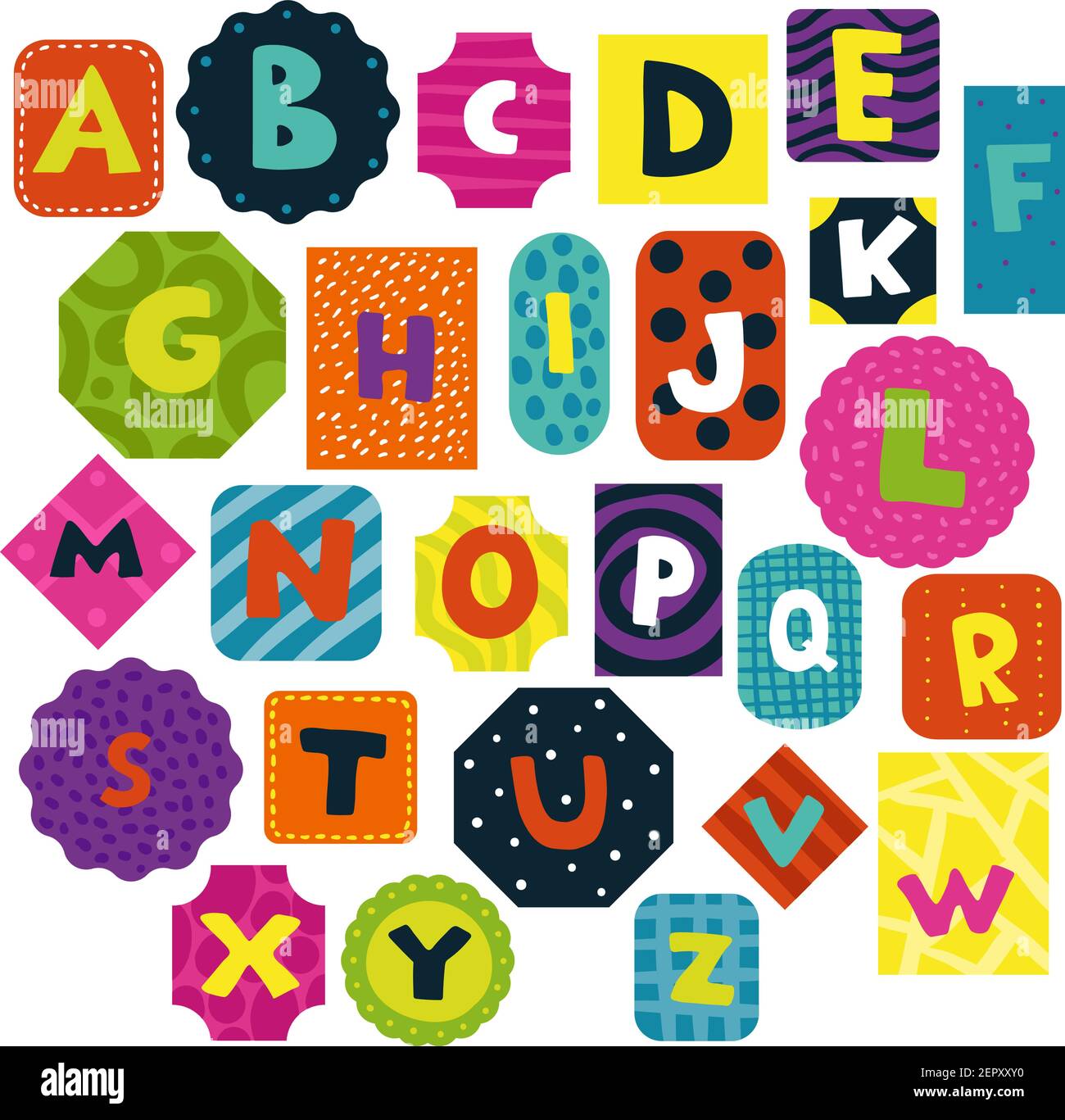 Children alphabet funny shaped and textured letters cards collection ...