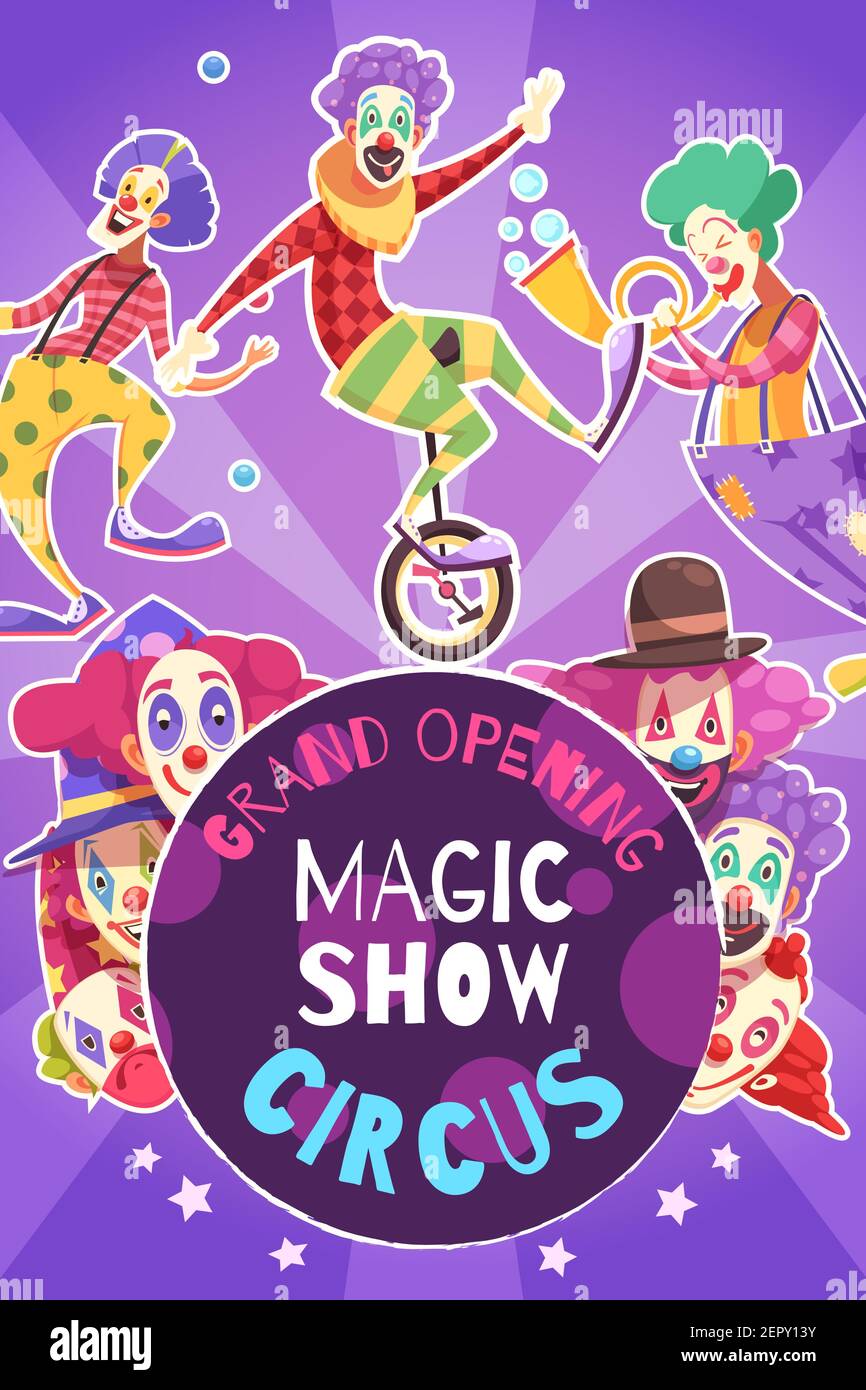 Circus grand opening magic how performance announcement poster with ...