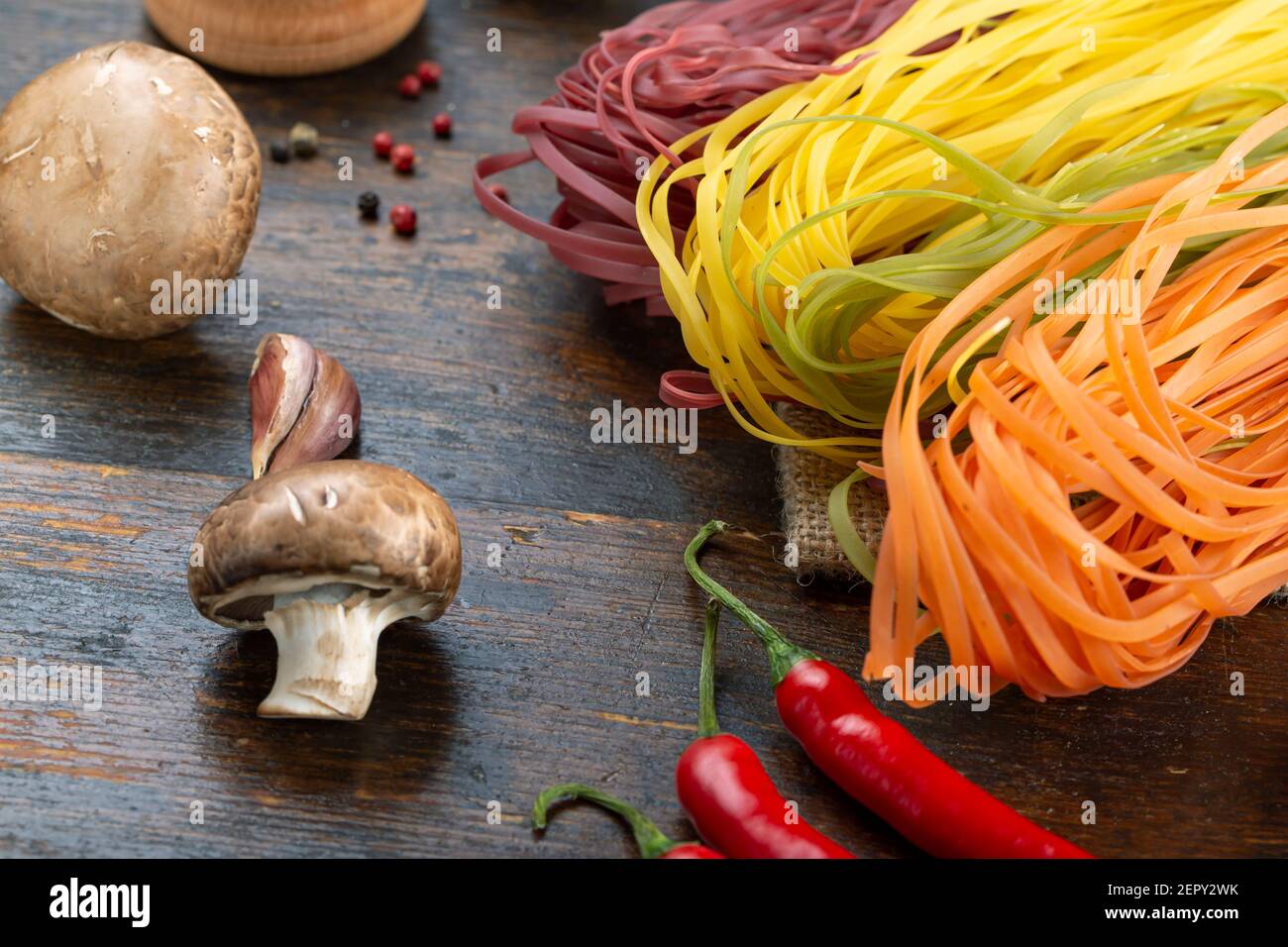 Italian multi colored pasta. Italian food concept. Ingredients for ...