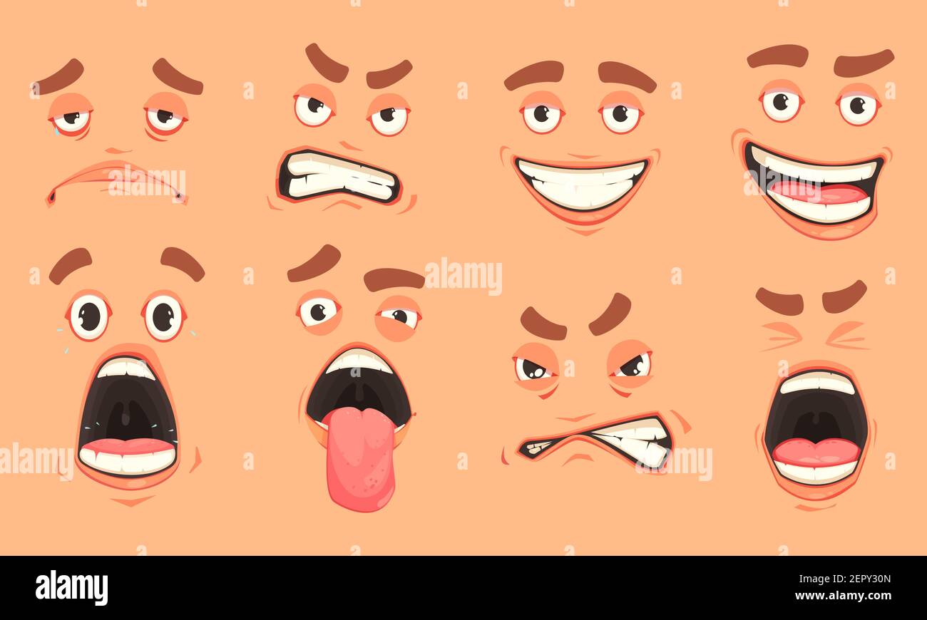 Men cute mouth eyes facial expressions gestures of surprise fear ...