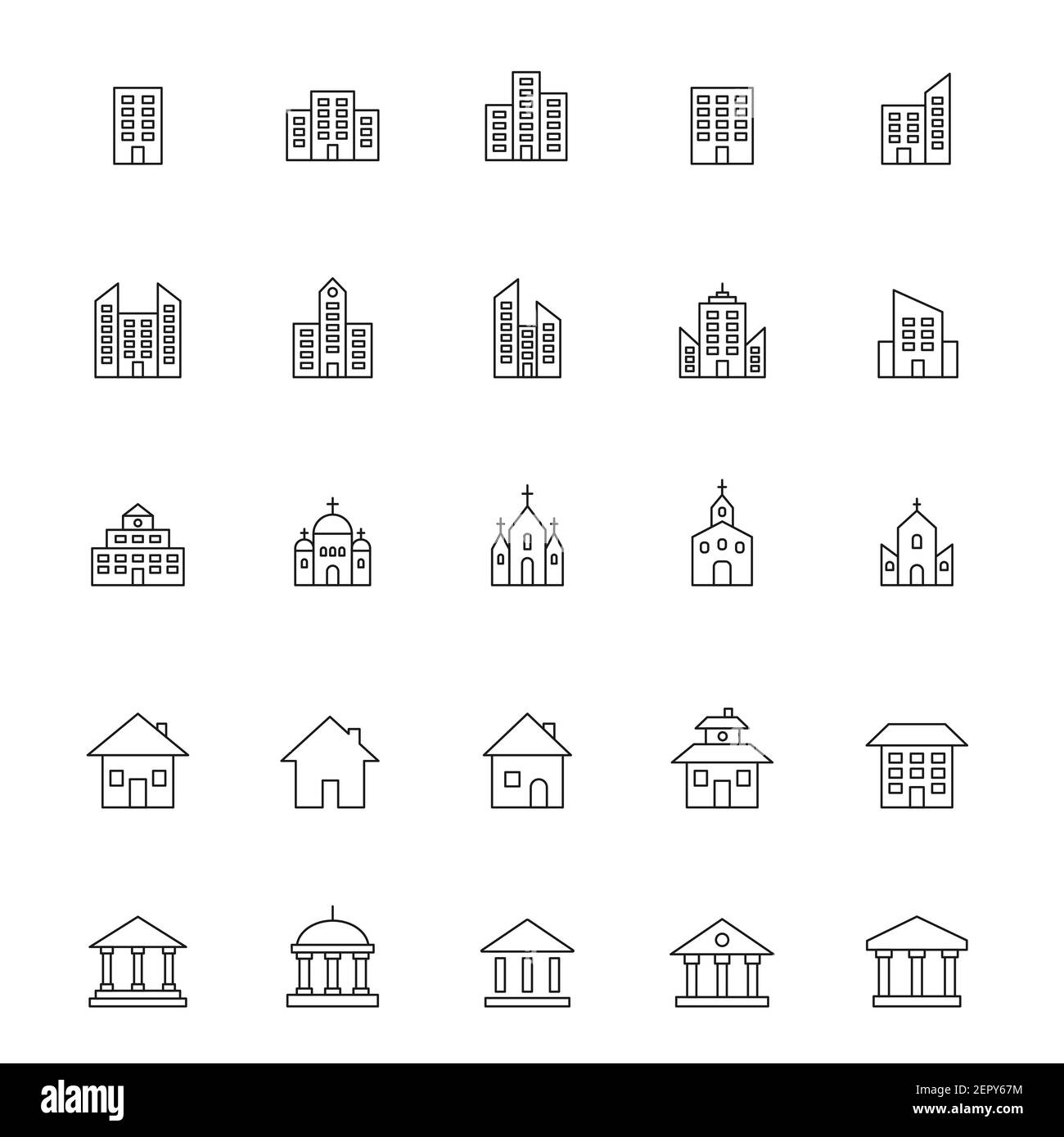 Building line icon set. Building and estate linear symbol collection. Vector isolated on white ...