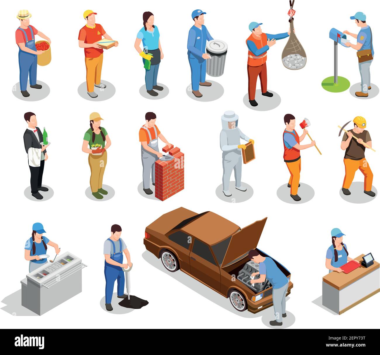 Worker professions including builder, auto mechanic, cook, postman ...
