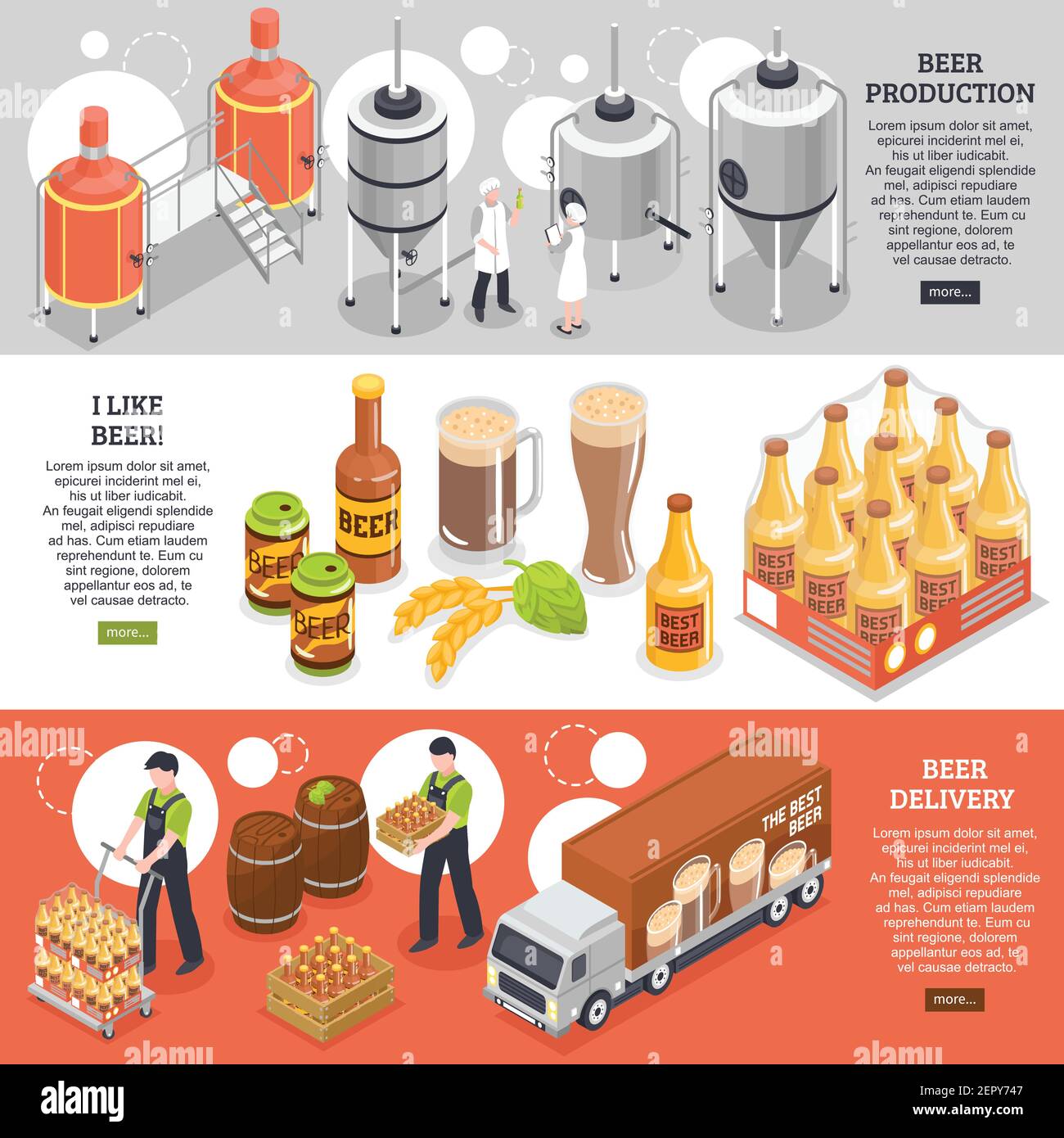 Beer production distribution consumption 3 isometric horizontal website ...