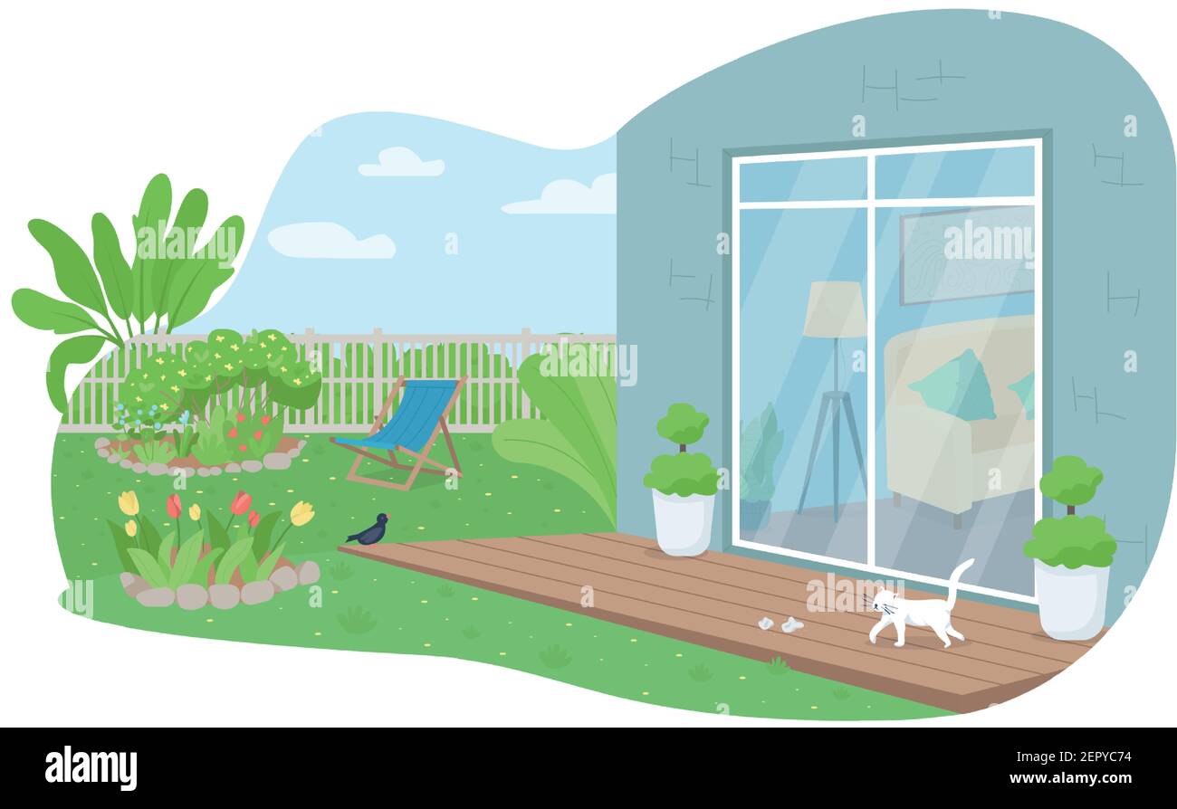 House backyard patio 2D vector web banner, poster Stock Vector Image ...