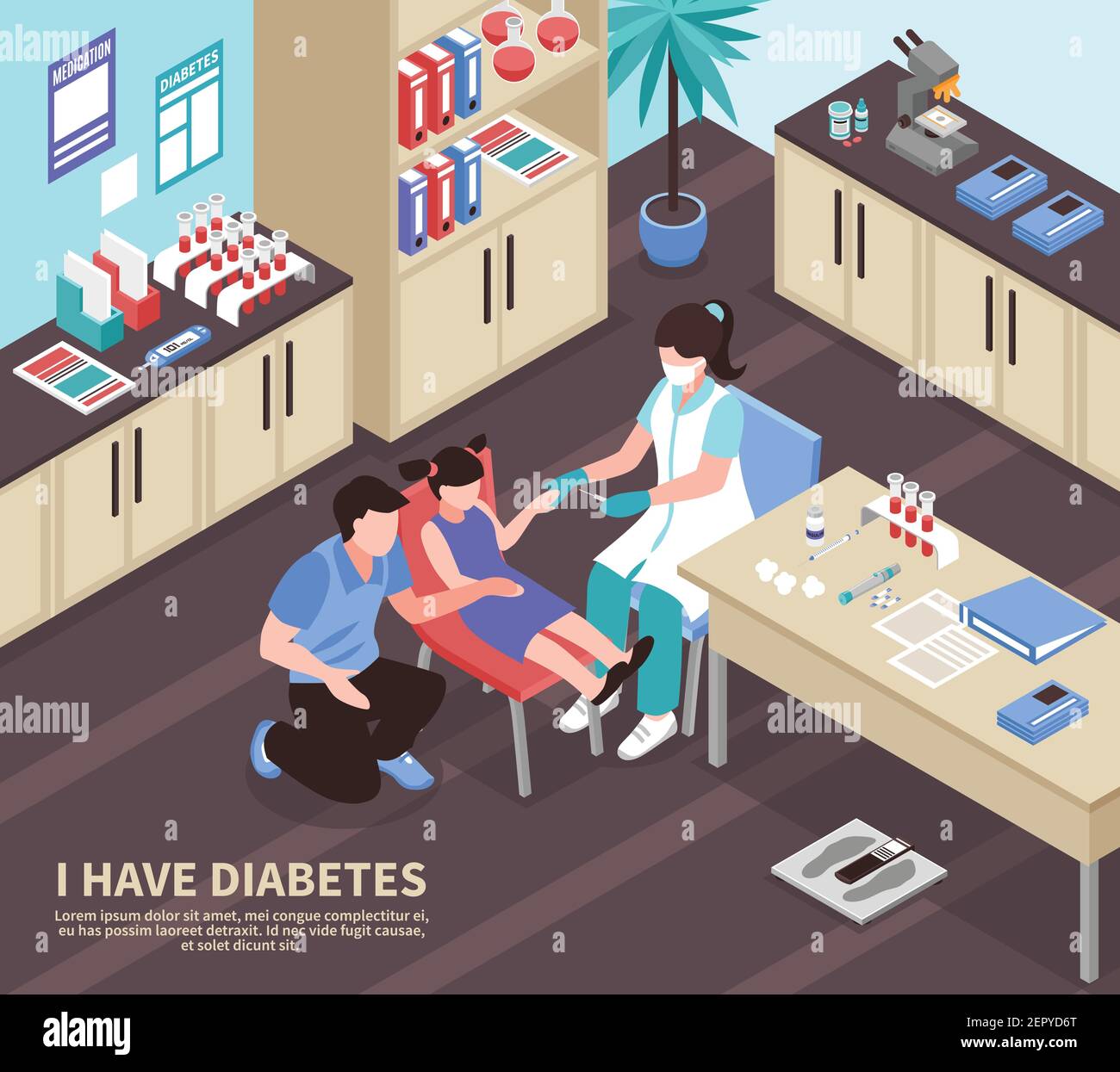 Diabetes medical treatment isometric composition with nurse giving ...