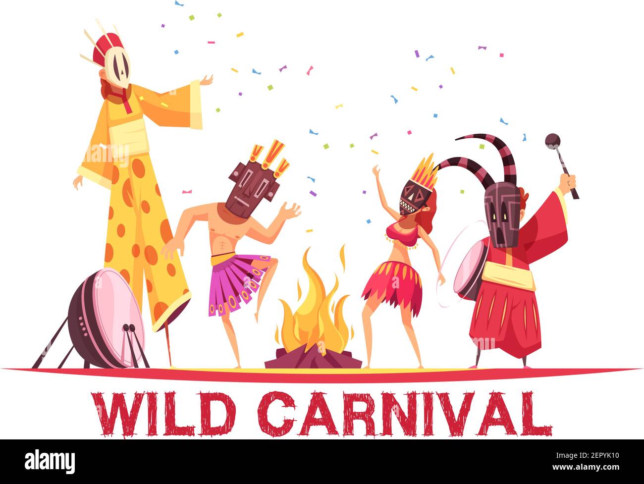 People wearing african costumes and dancing at wild carnival party ...