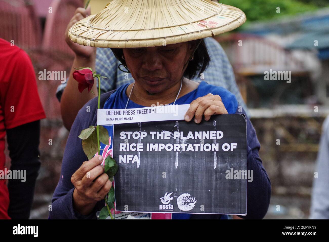 Farmers group holds a protest in front of Mendiola Peace Arch in Manila ...