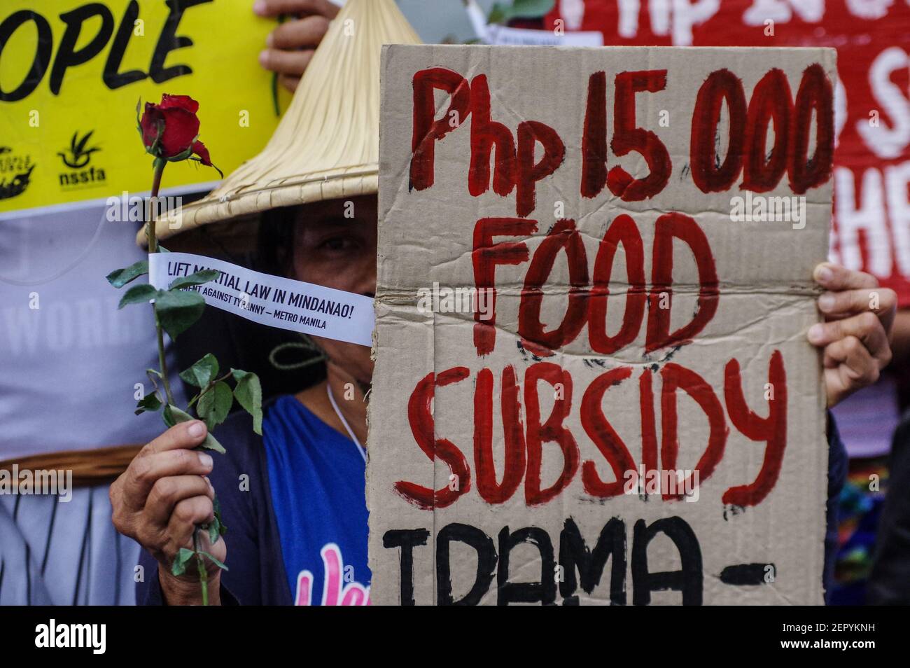 Farmers group holds a protest in front of Mendiola Peace Arch in Manila ...