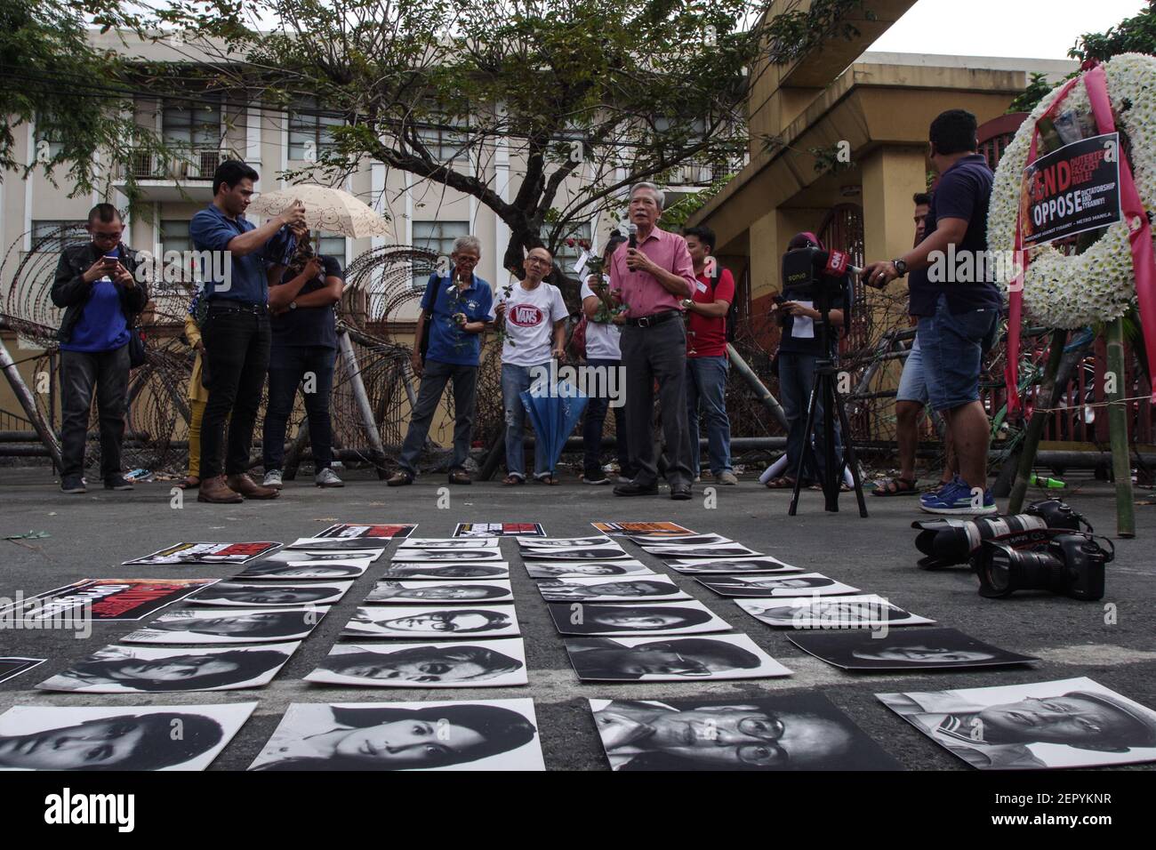 BAYAN president Satur Ocampo addresses a group of activists protesting ...