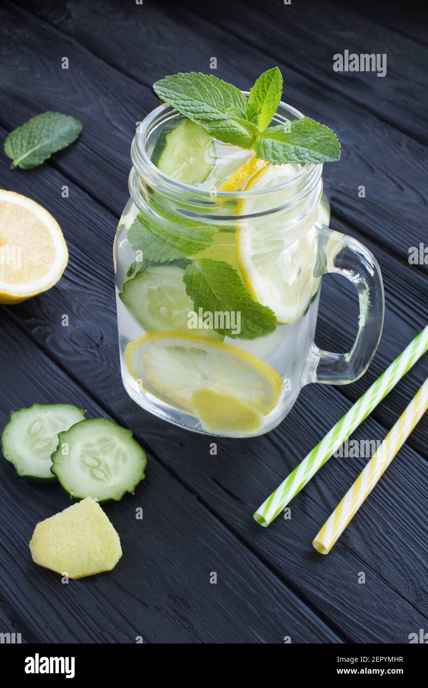 Sassy water slimming or infused water with lemon, cucumber and ginger ...