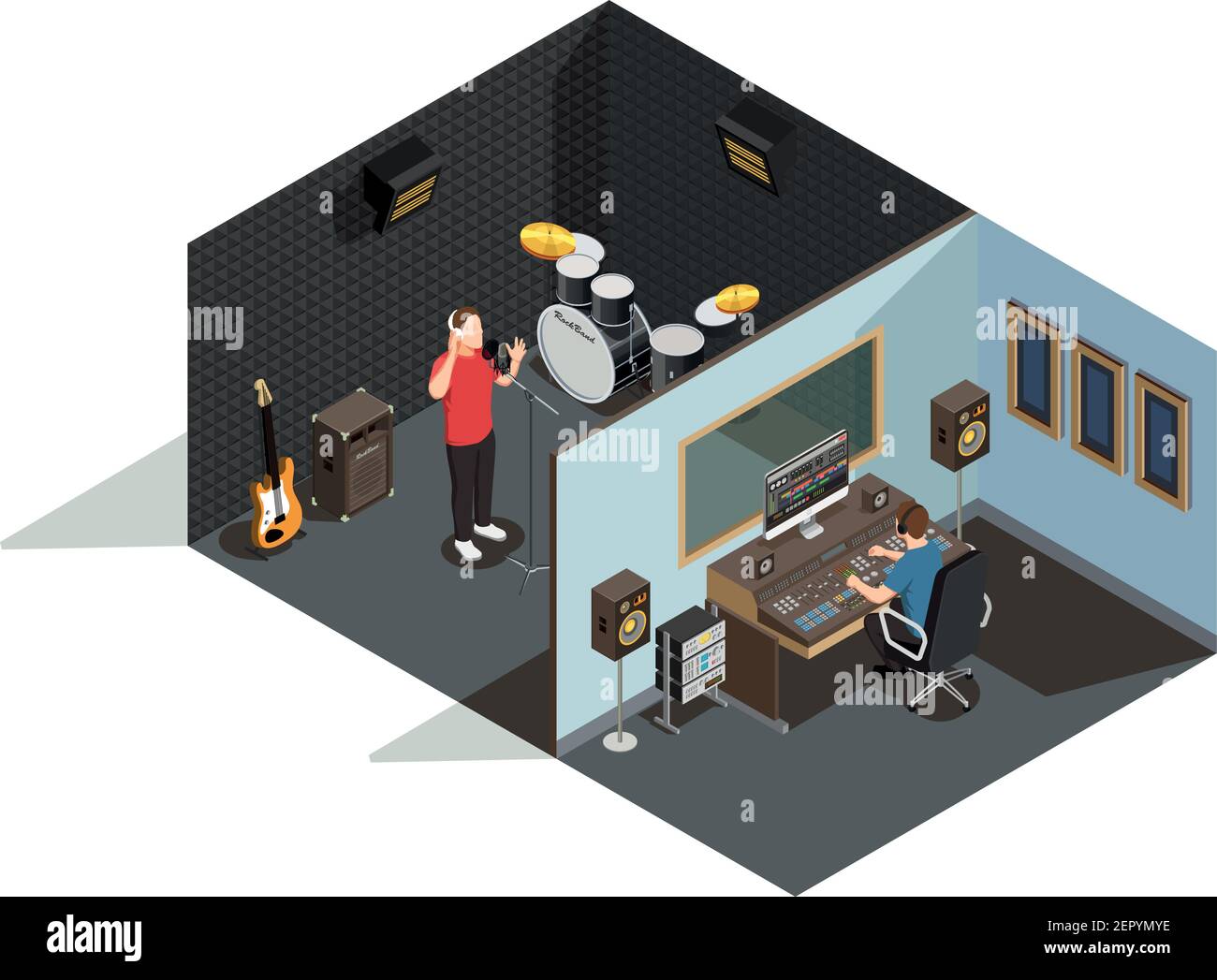 Music industry and recording isometric concept with studio work symbols ...