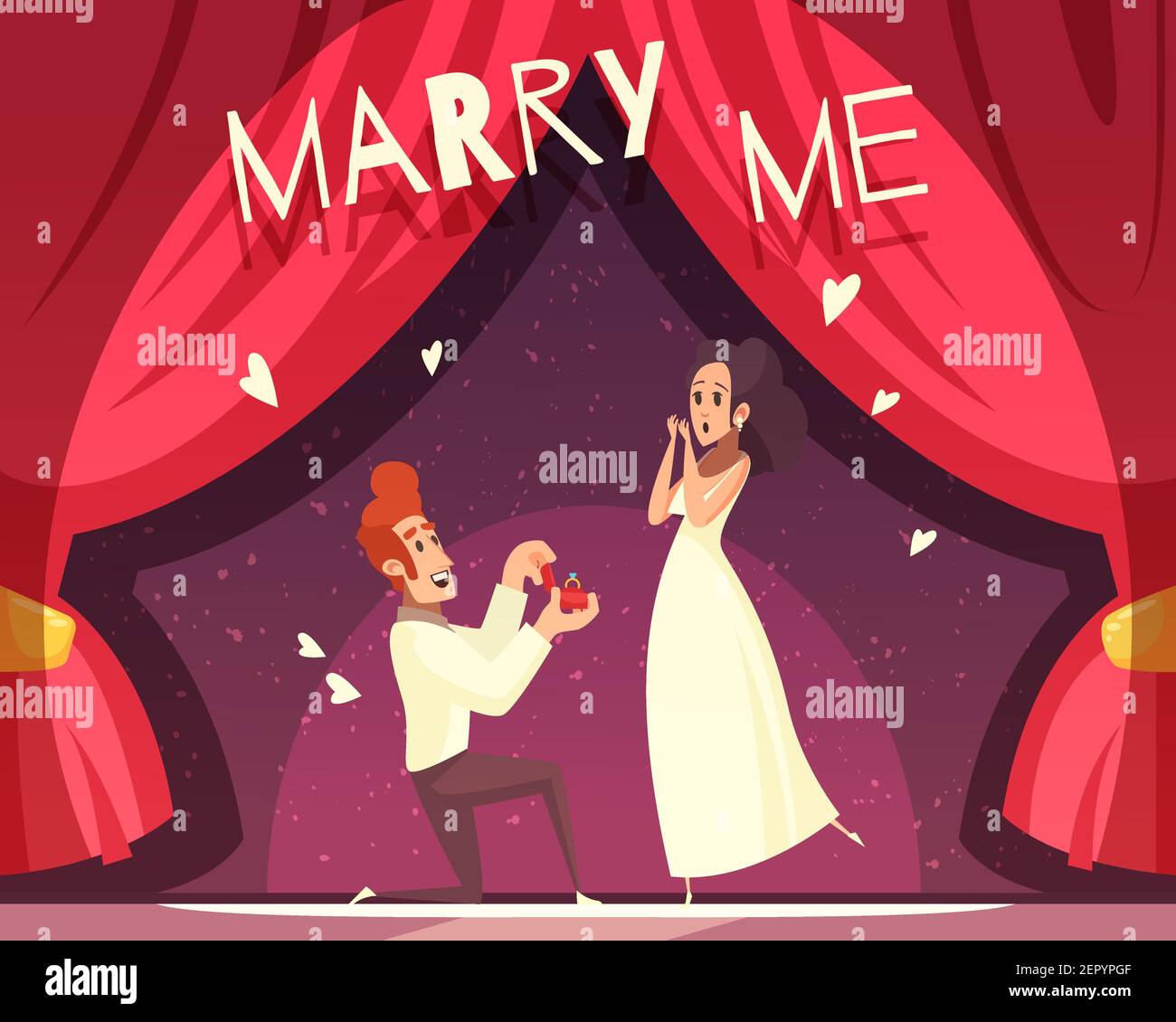 Wedding background with man proposing to young lady cartoon vector ...