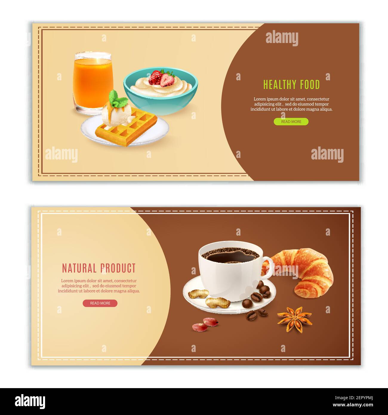 Realistic horizontal banners set with various spices cup of coffee ...