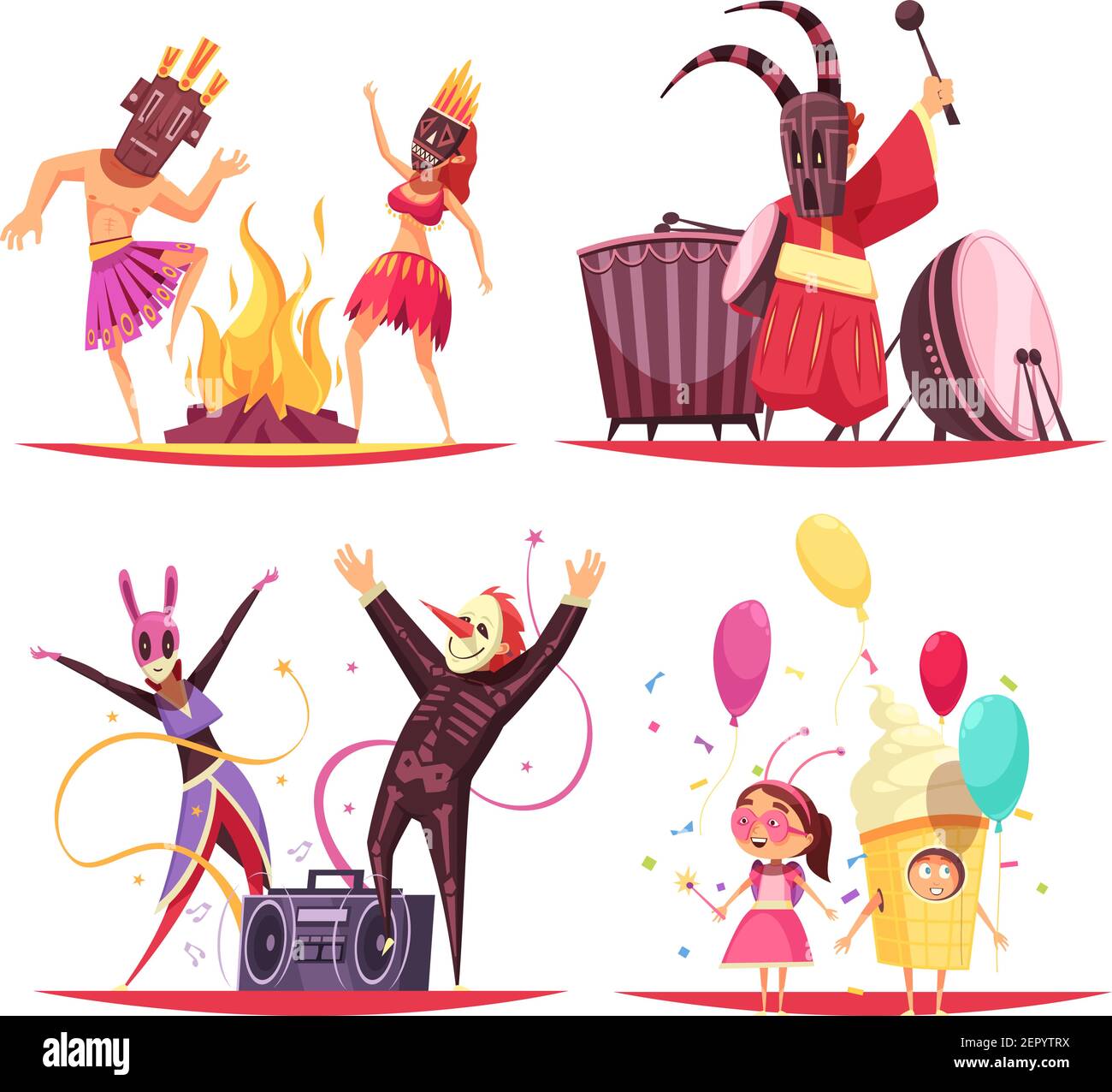 People wearing different costumes and having fun at carnival party 2x2 ...