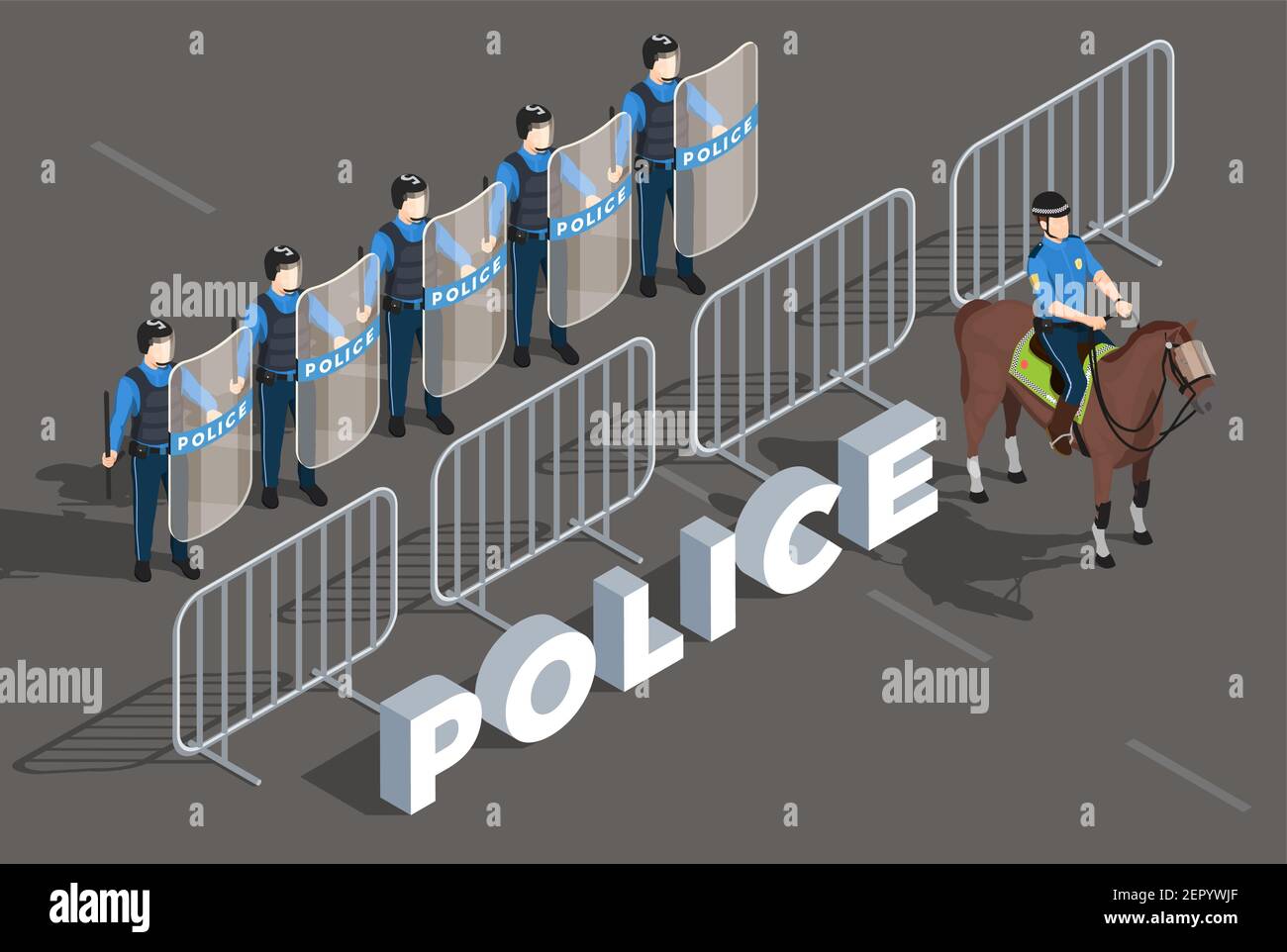 Police isometric composition with law enforcement and people symbols ...