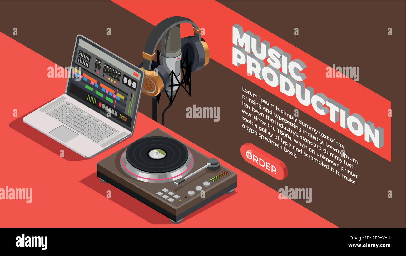 Music industry isometric background with music production symbols ...