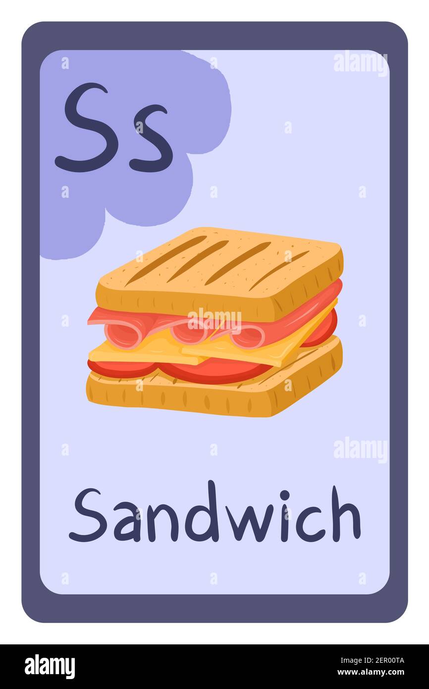 Colorful abc education flash card, Letter S - sandwich, bread with meat ...
