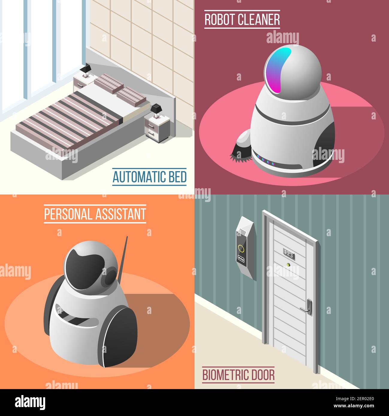 Robotized hotels 2x2 design concept set of biometric door automatic bed ...