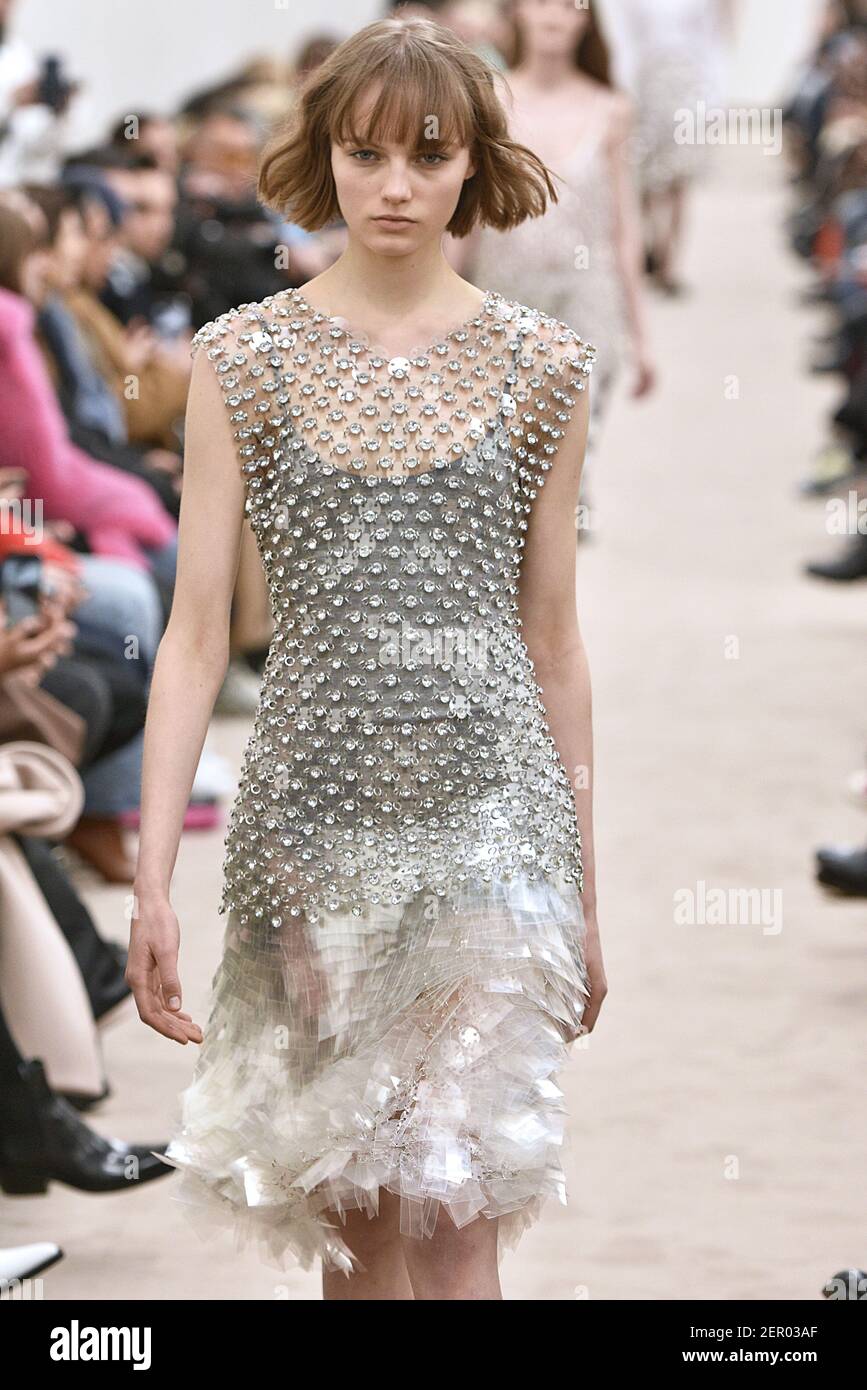 Model Fran Summers walks on the runway during the Paco Rabanne Fashion Show during Paris Fashion ...