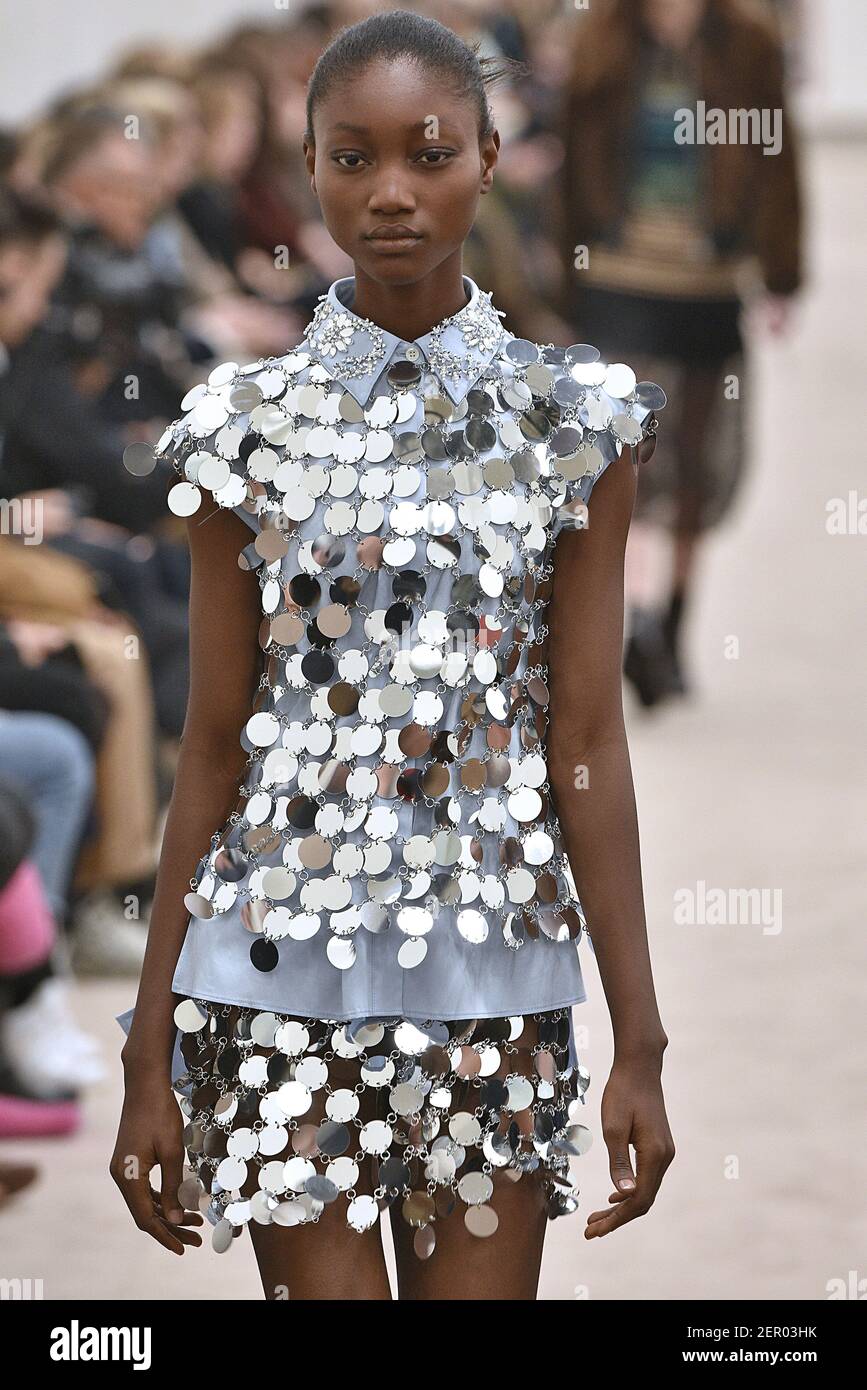 Model Eniola Abioro walks on the runway during the Paco Rabanne Fashion Show during Paris ...