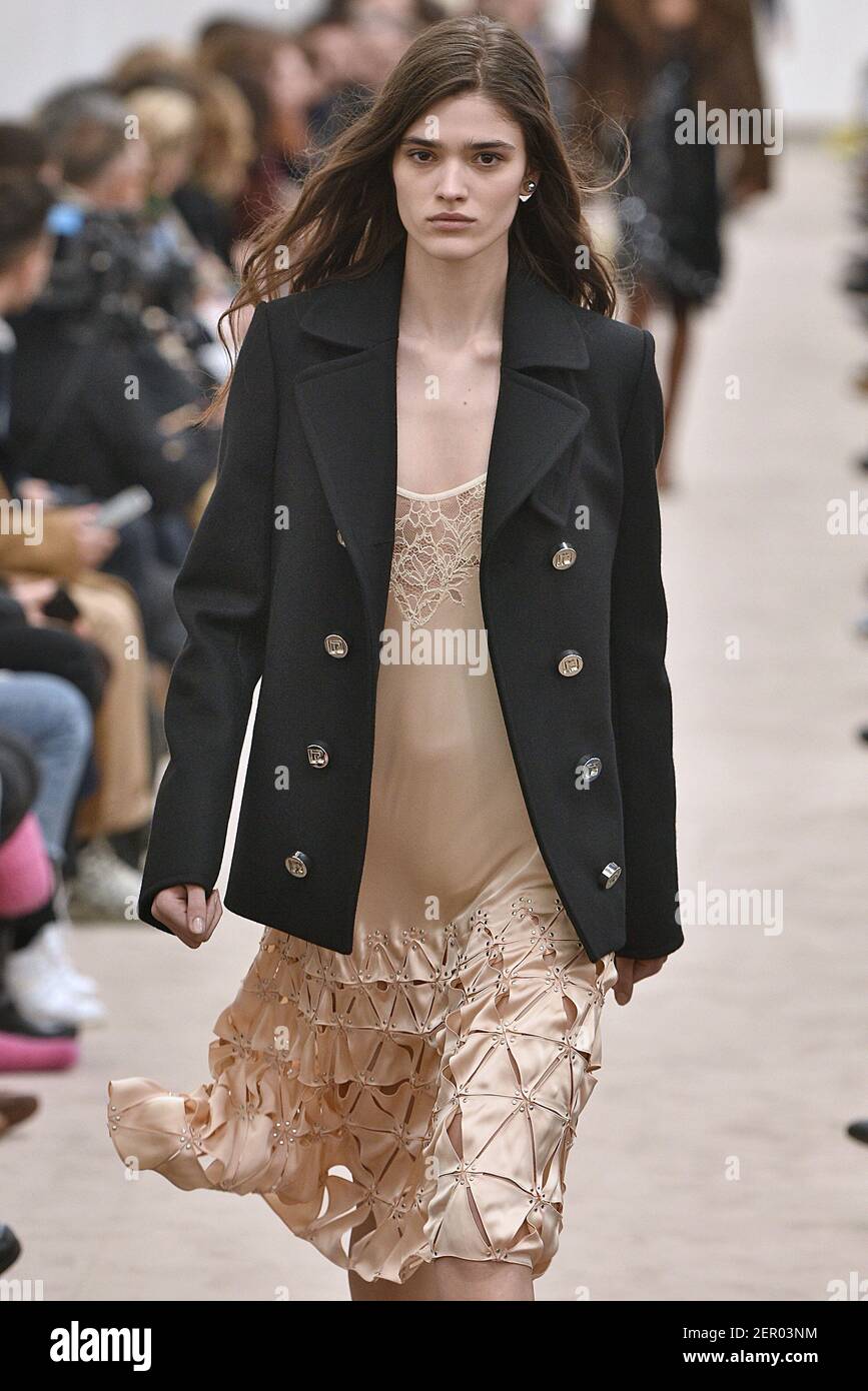 Model Alexandra Micu walks on the runway during the Paco Rabanne Fashion Show during Paris ...