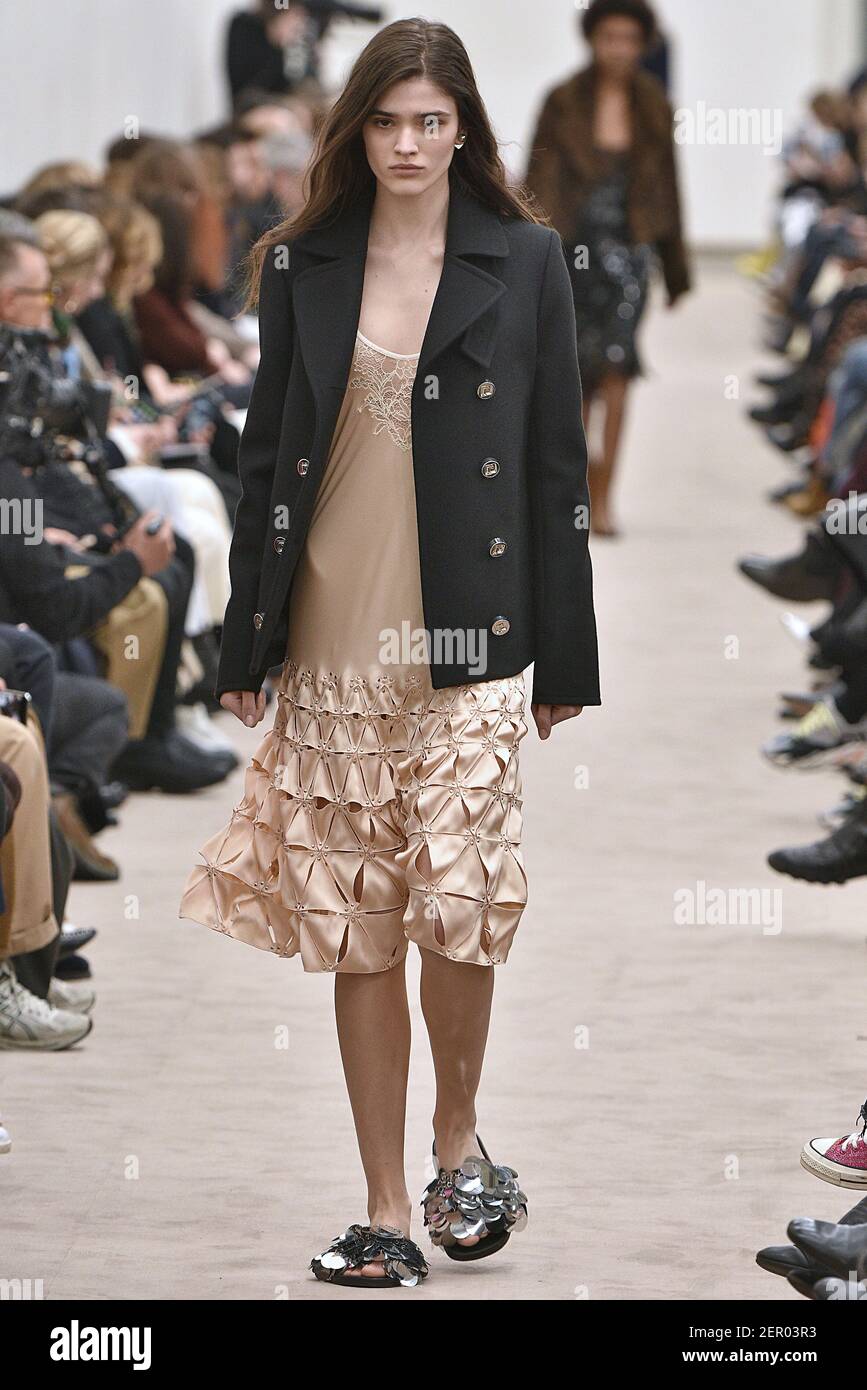 Model Alexandra Micu walks on the runway during the Paco Rabanne Fashion Show during Paris ...