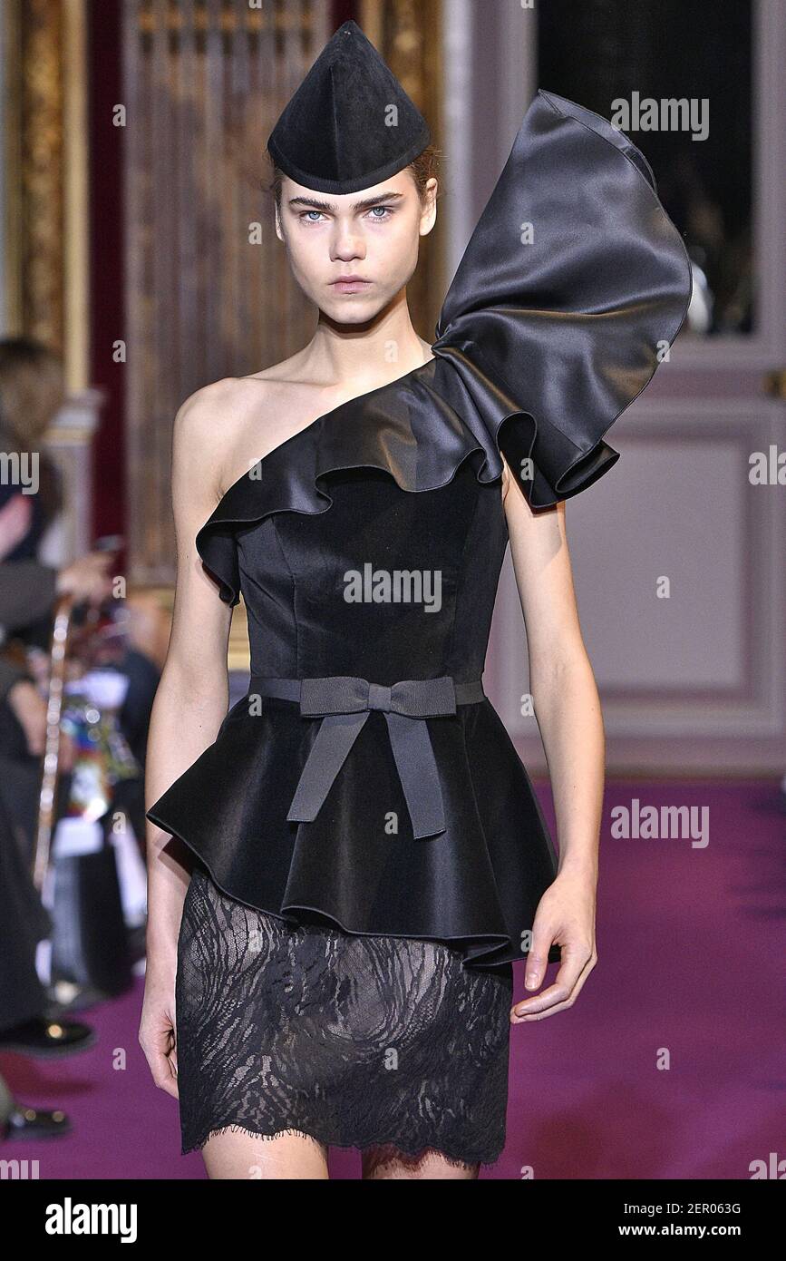 Model Line Brems walks on the runway during the Andrew Gn Fashion Show ...