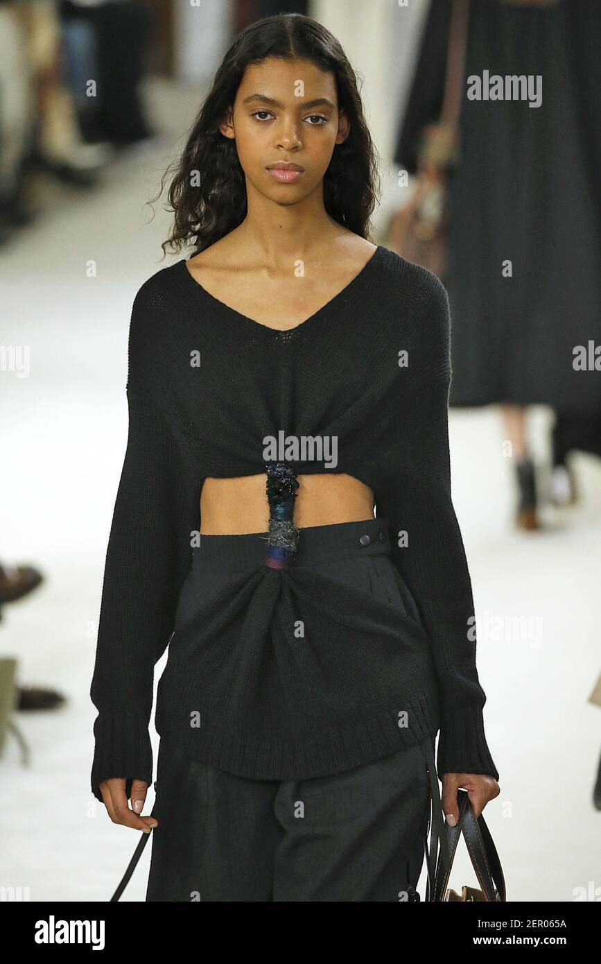 Model Alyssa Traore walks on the runway during the Loewe Fashion Show ...