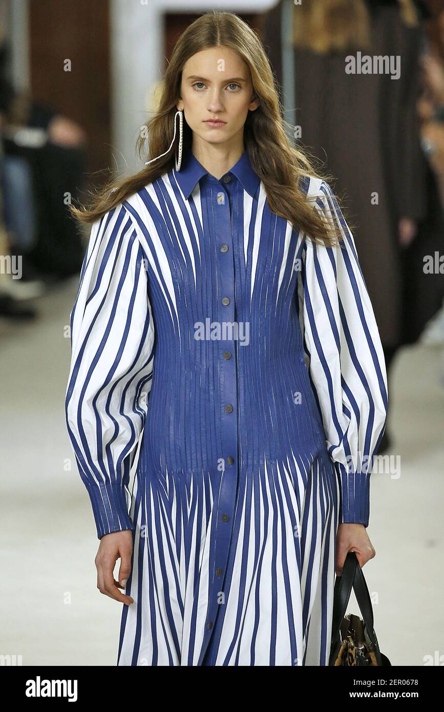 Model Sarah Berger walks on the runway during the Loewe Fashion Show ...