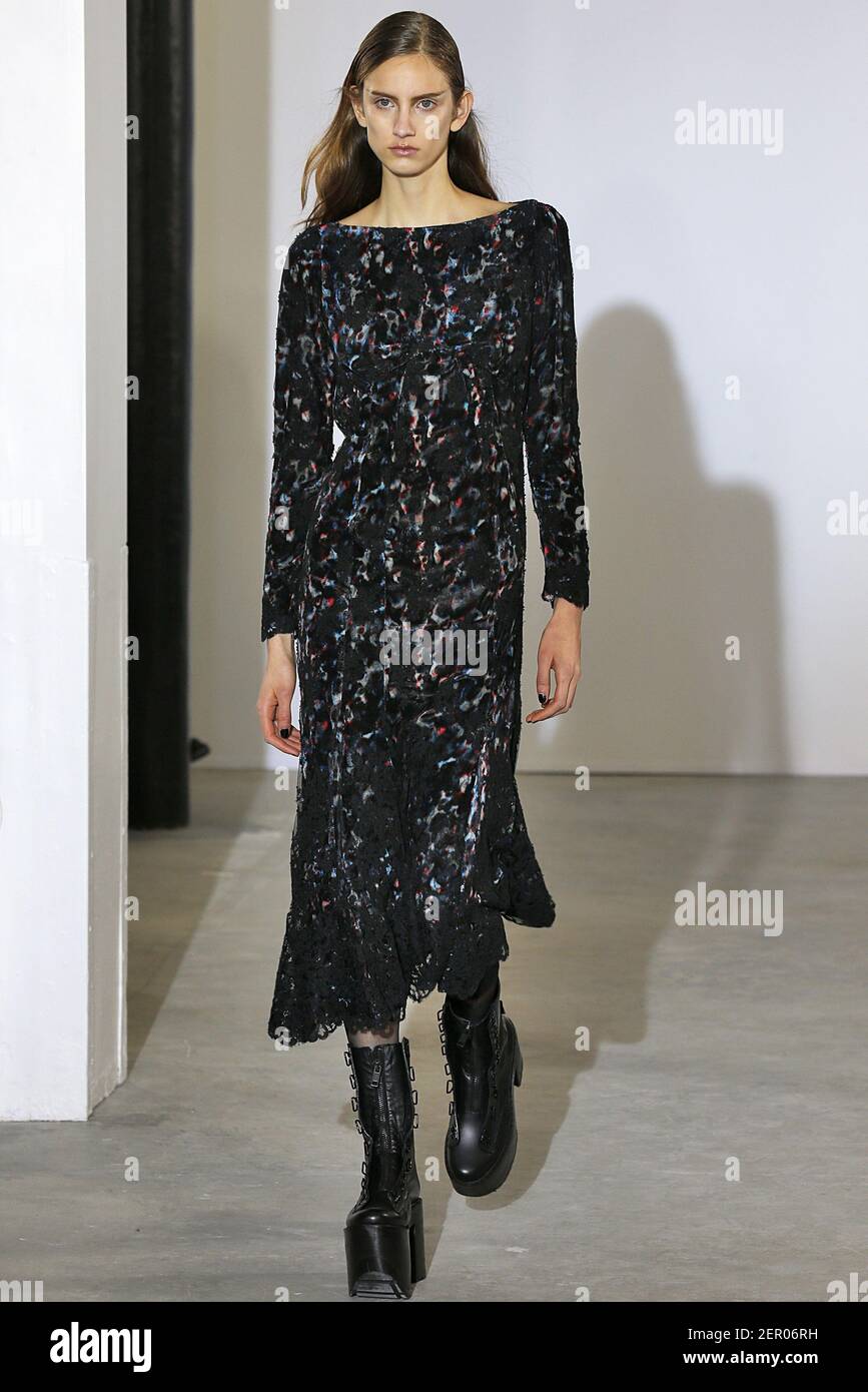 Model Sarah Berger walks on the runway during the Olivier Theyskens ...