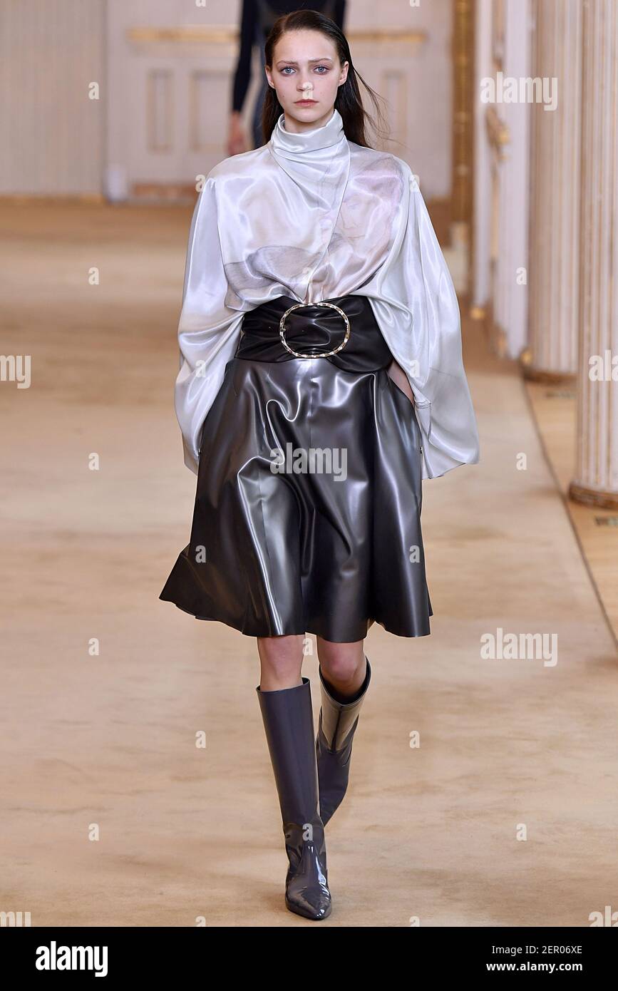Model Anniek Verfaille walks on the runway during the Nina Ricci ...