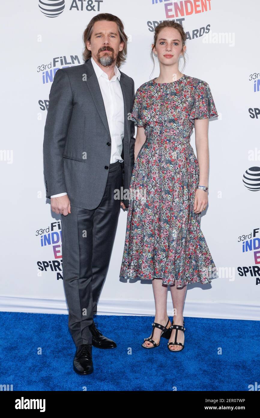 Ethan Hawke and Maya Hawke walking on the blue carpet during the 33rd ...