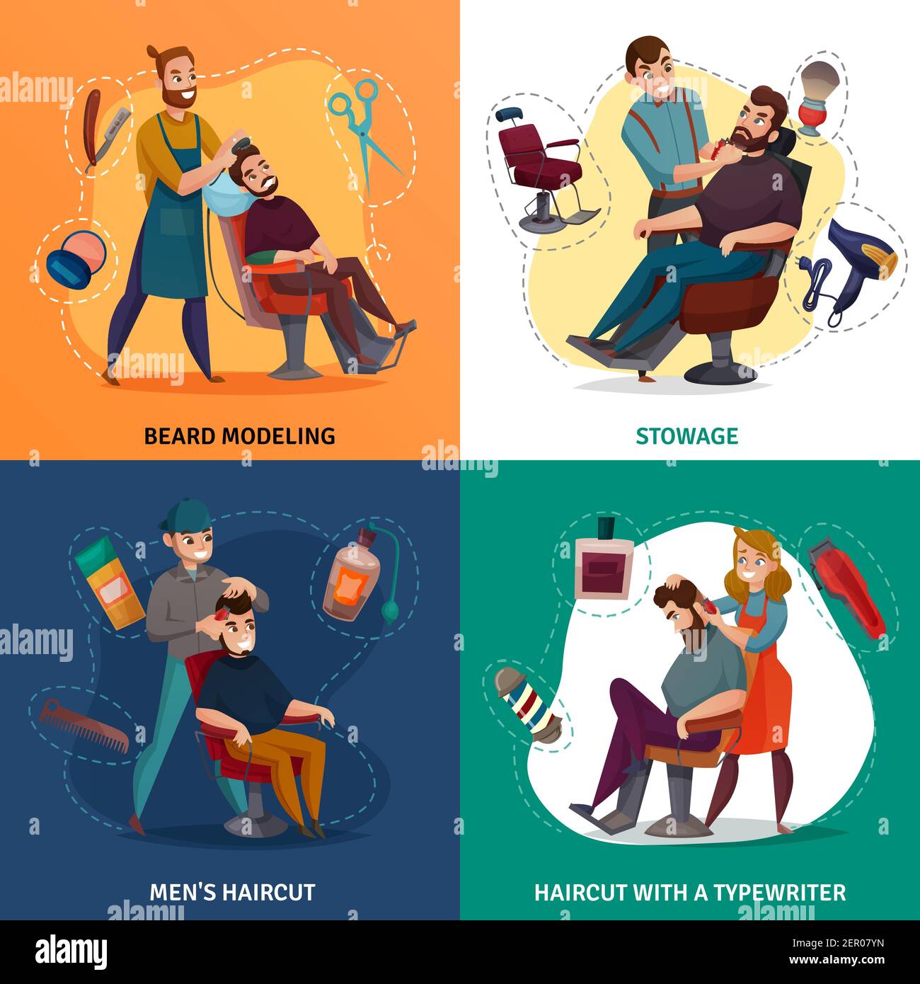 Barber shop cartoon design concept, beard modeling, styling, male ...