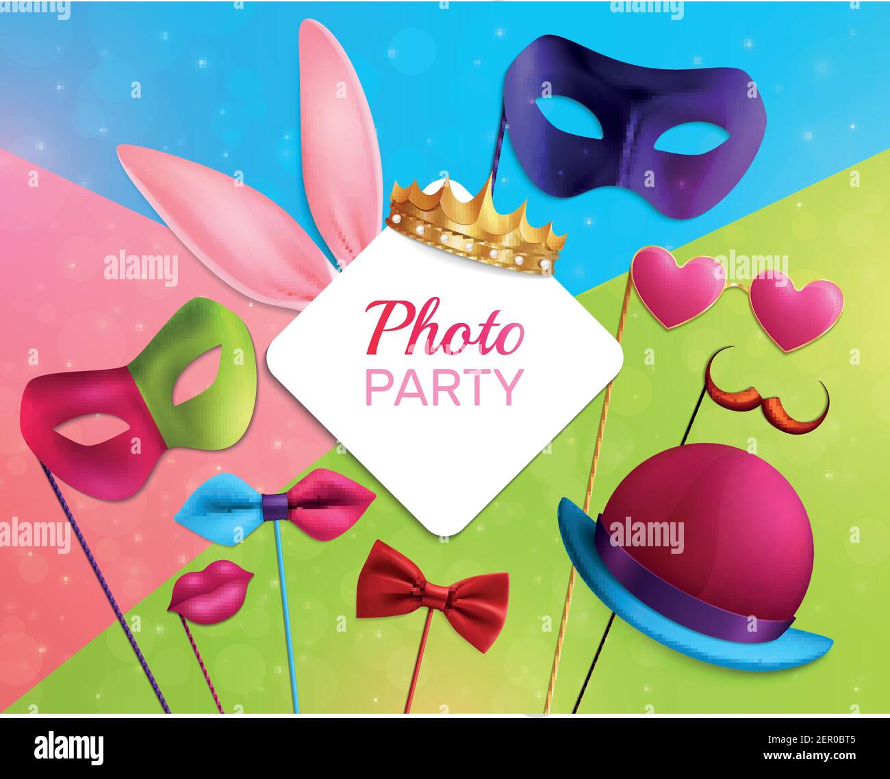 Photo booth party 3d composition with white rhombic frame, carnival ...