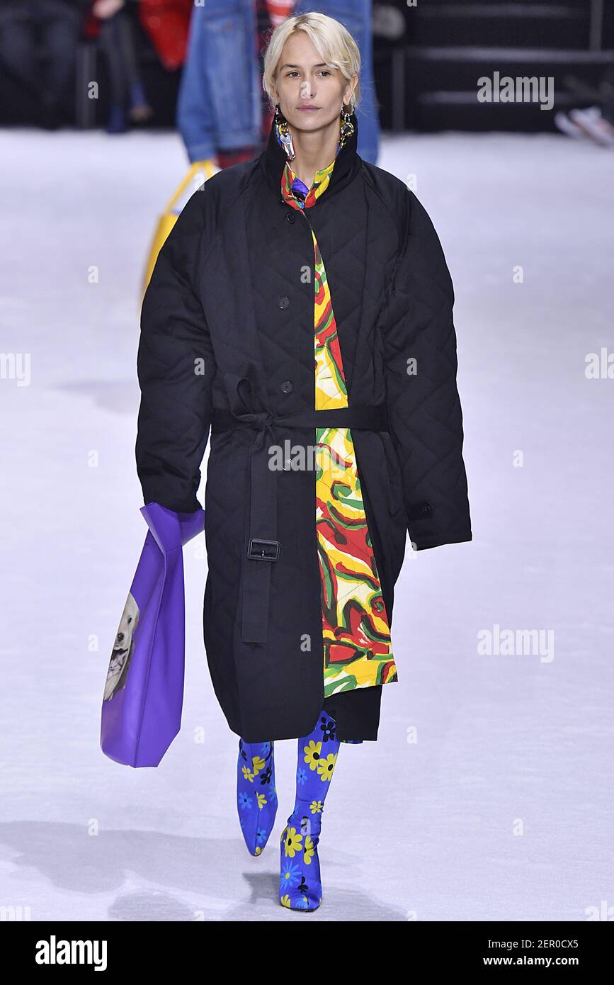 Model Emma Leth walks on the runway during the Balenciaga Fashion Show ...