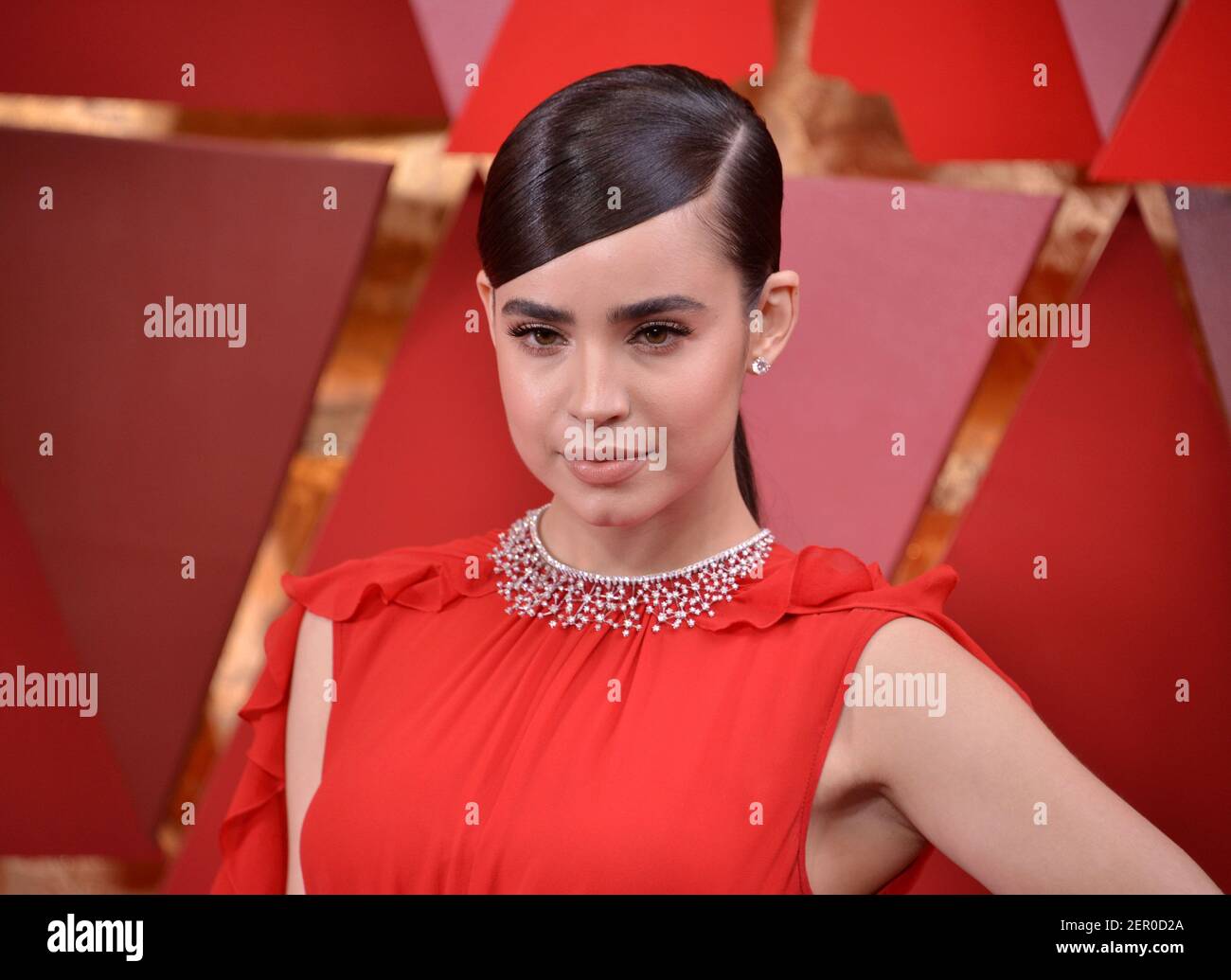 Sofia Carson walking on the red carpet during the 90th Academy Awards ...