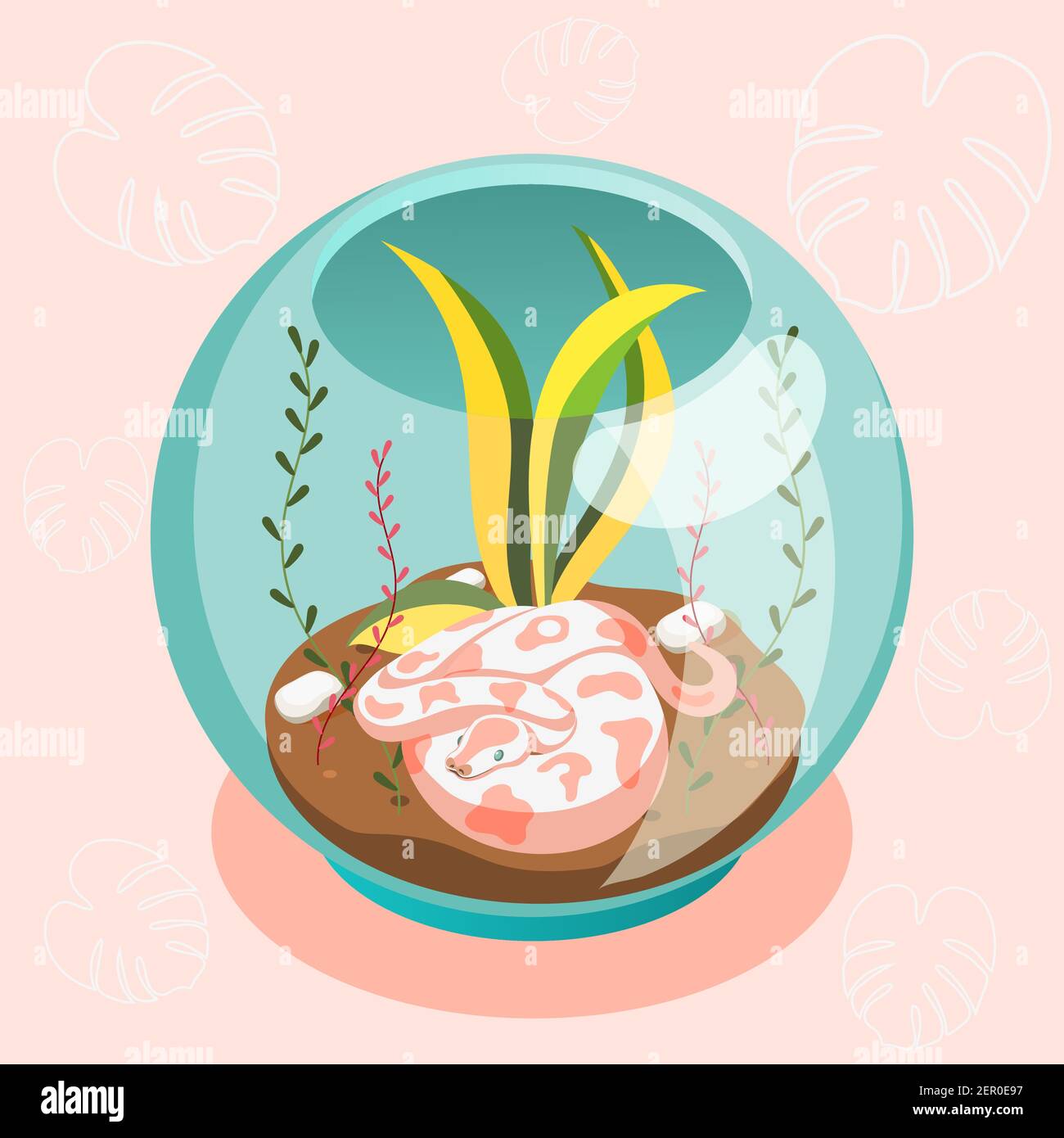 Exotic pets isometric composition with snake snake lying in glass ...