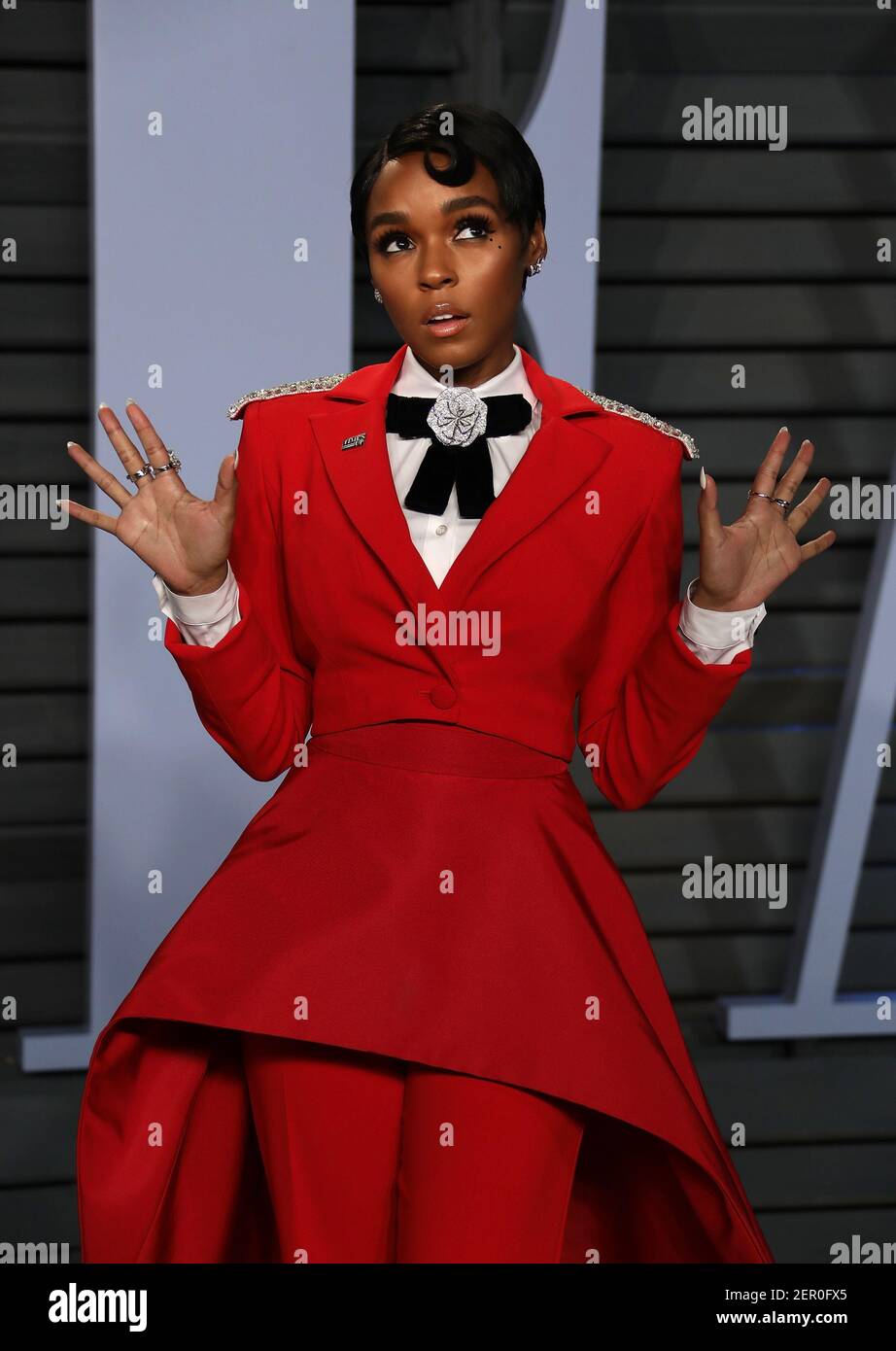 Janelle Monae walking on the red carpet at the 2018 Vanity Fair Oscar ...