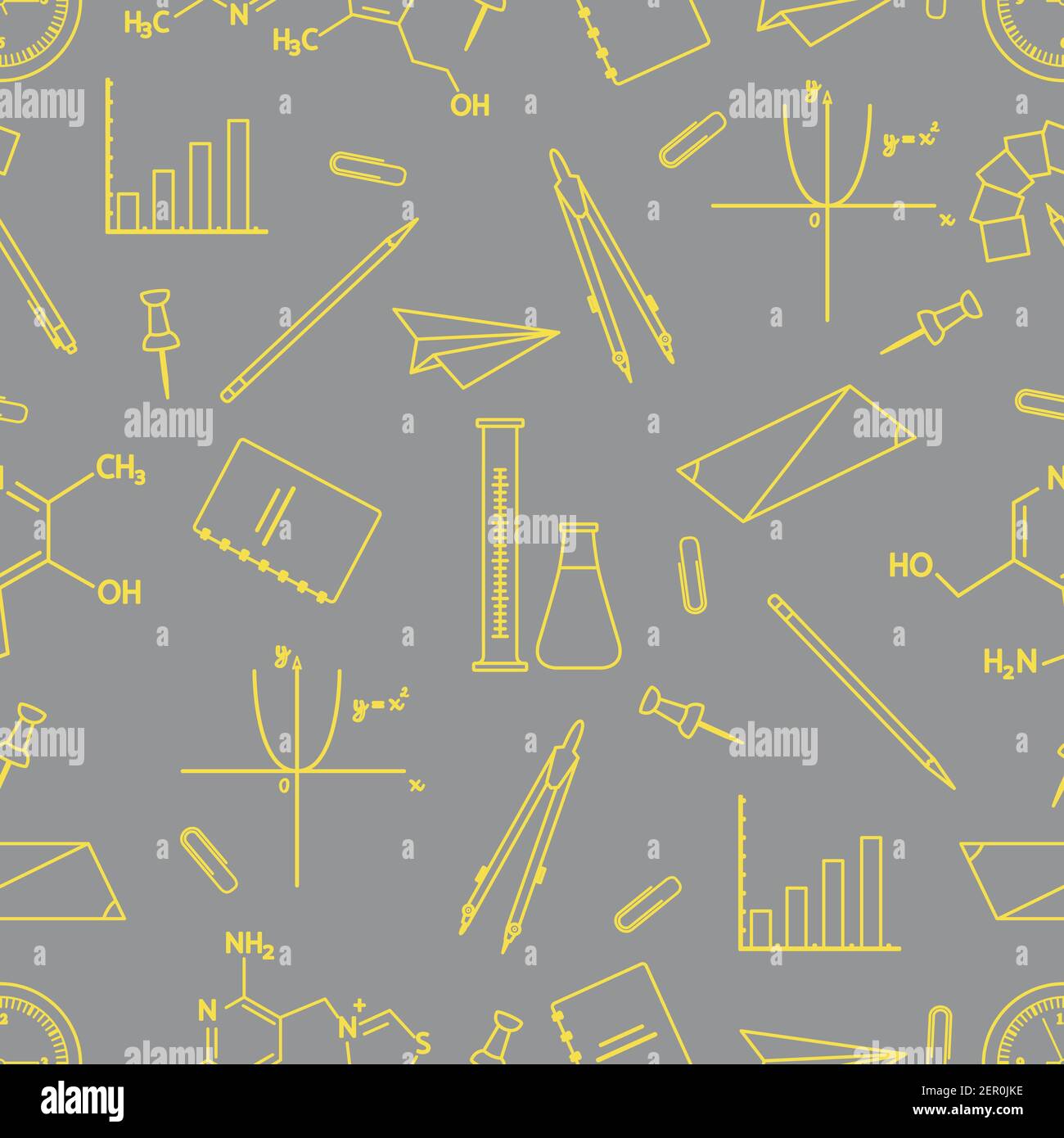 Vector seamless pattern with scientific, education elements: flasks ...