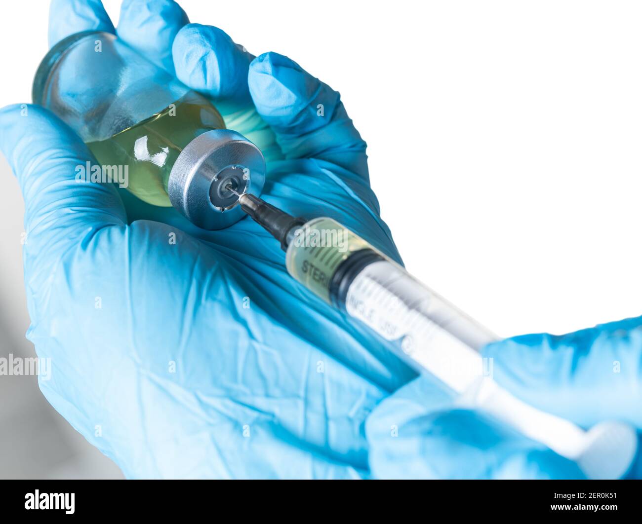 liquid drug or vaccine for treatment, flu in the hand of the doctor ...