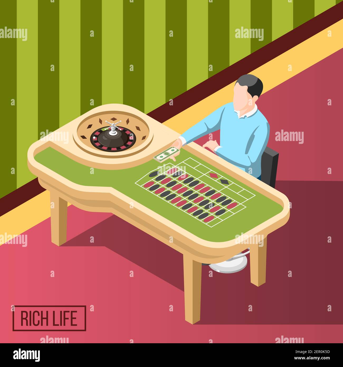 Rich life isometric background with man sitting at gaming table in ...