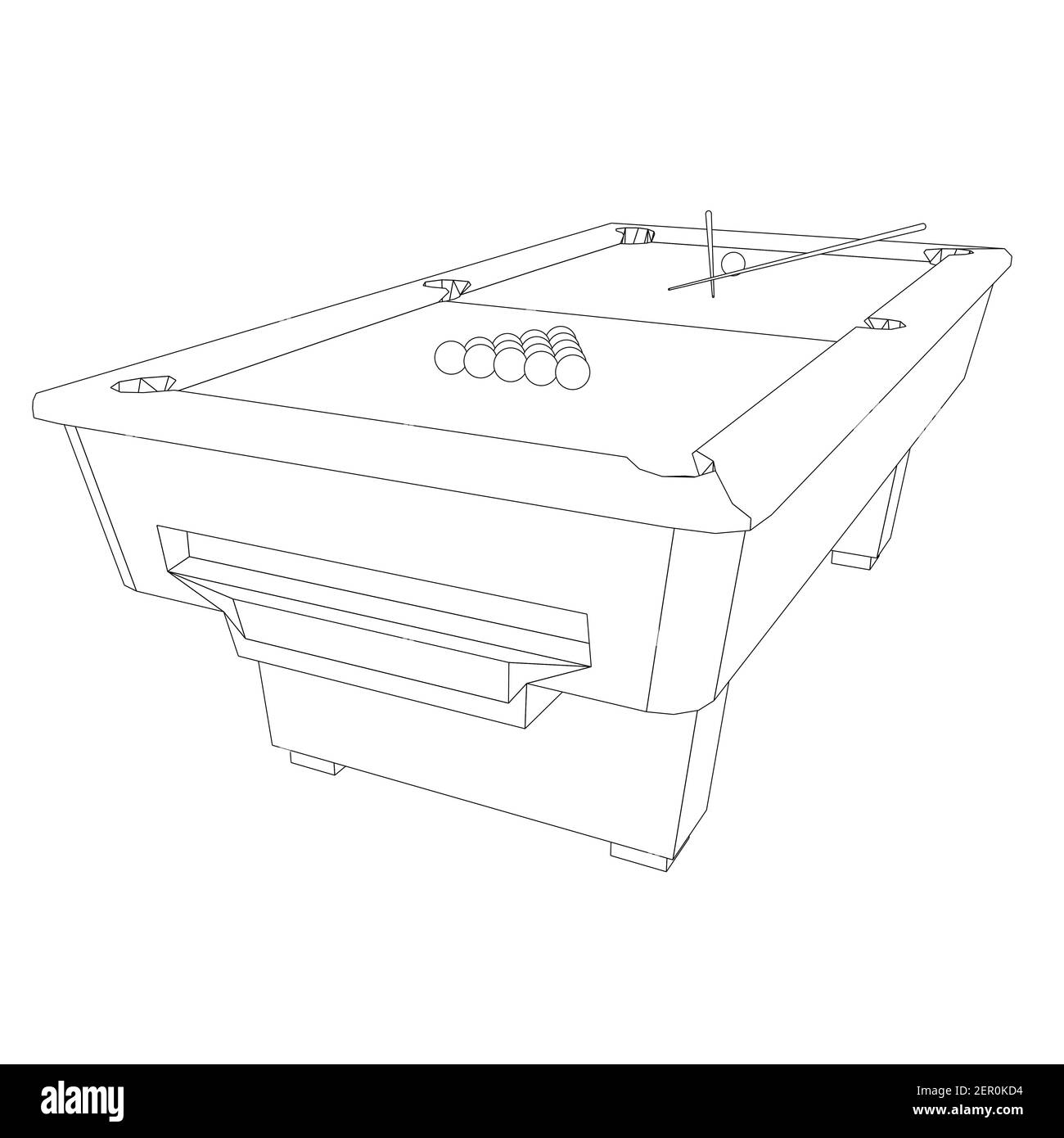 Contour of a billiard table with balls and cues. Vector illustration ...